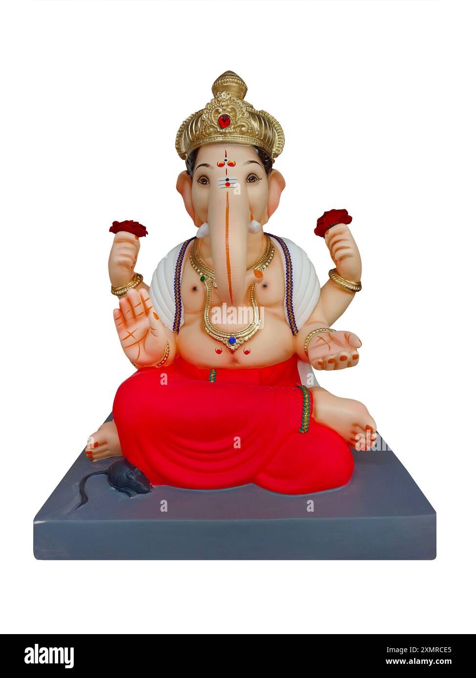 Hindu God Ganesha on white background, Ganesha Idol. Ganesh festival ...