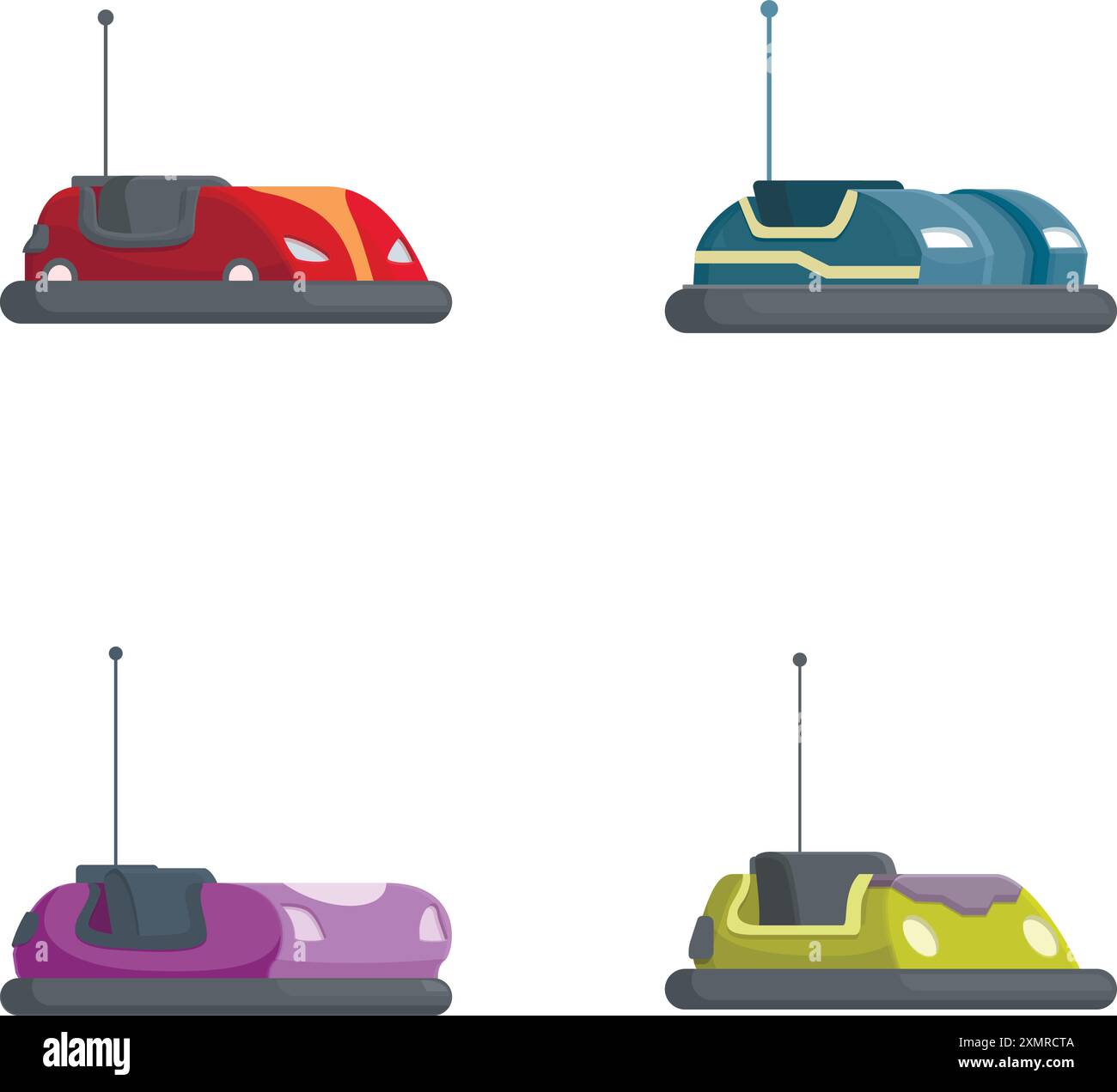Vector illustration of four different colorful bumper cars on a white ...