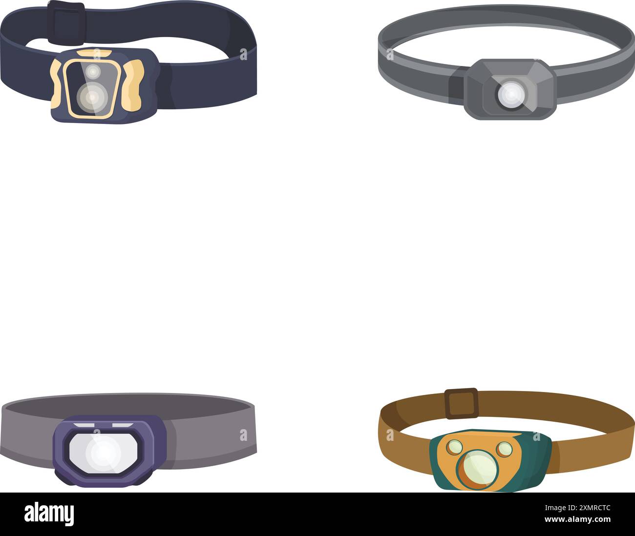 Vector illustrations depicting four different styles of headlamp gears ...