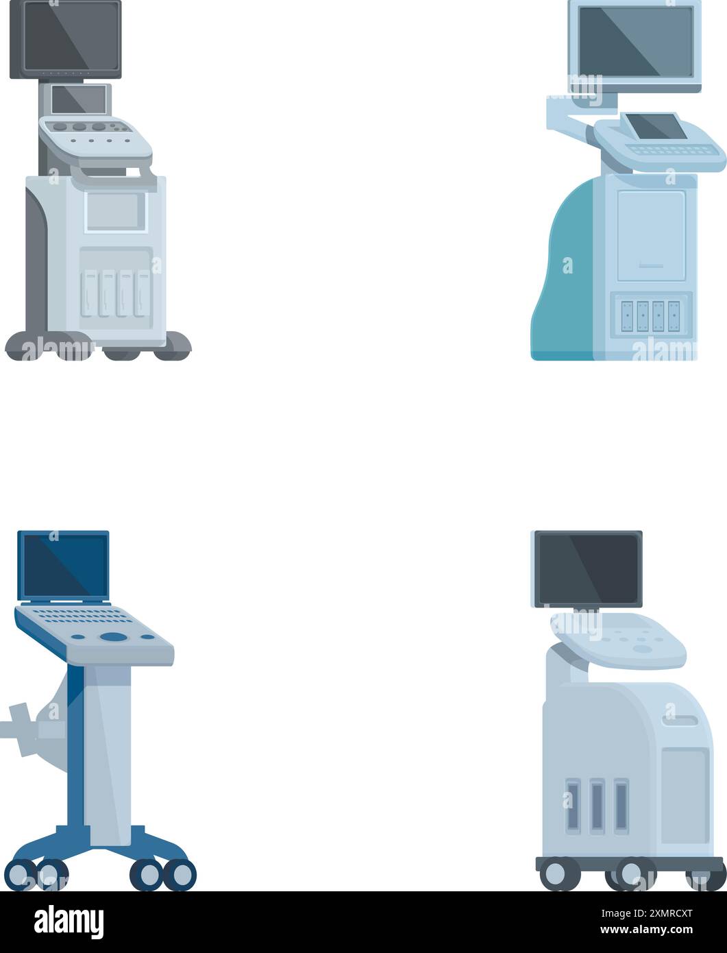 Collection of isolated ultrasound diagnostic equipment in various ...
