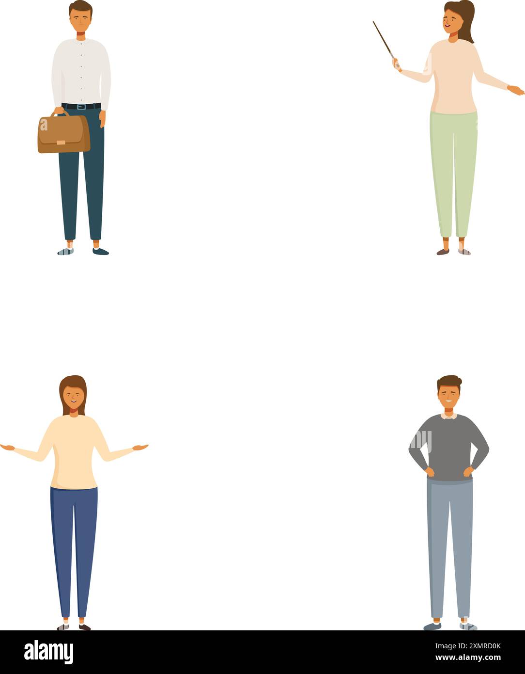 Collection of four diverse cartoon professional people in various poses ...