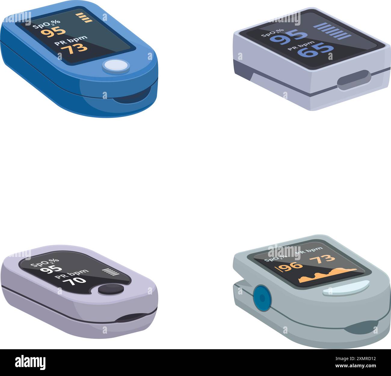 Illustration featuring various designs of pulse oximeters used for ...