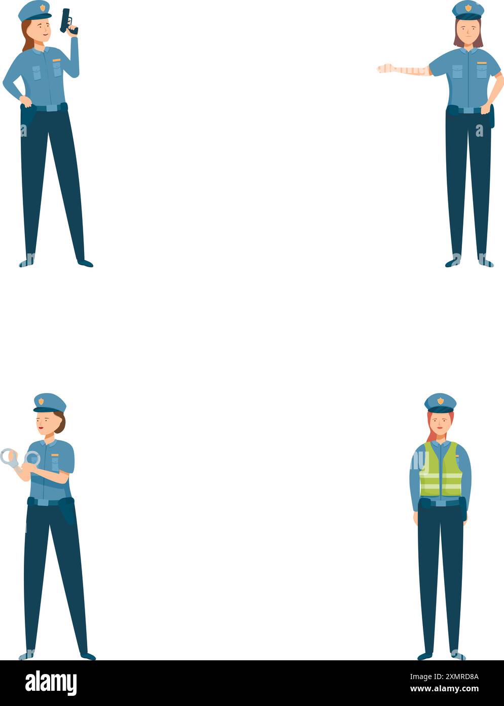 Collection of four illustrated police officers in uniform, performing ...
