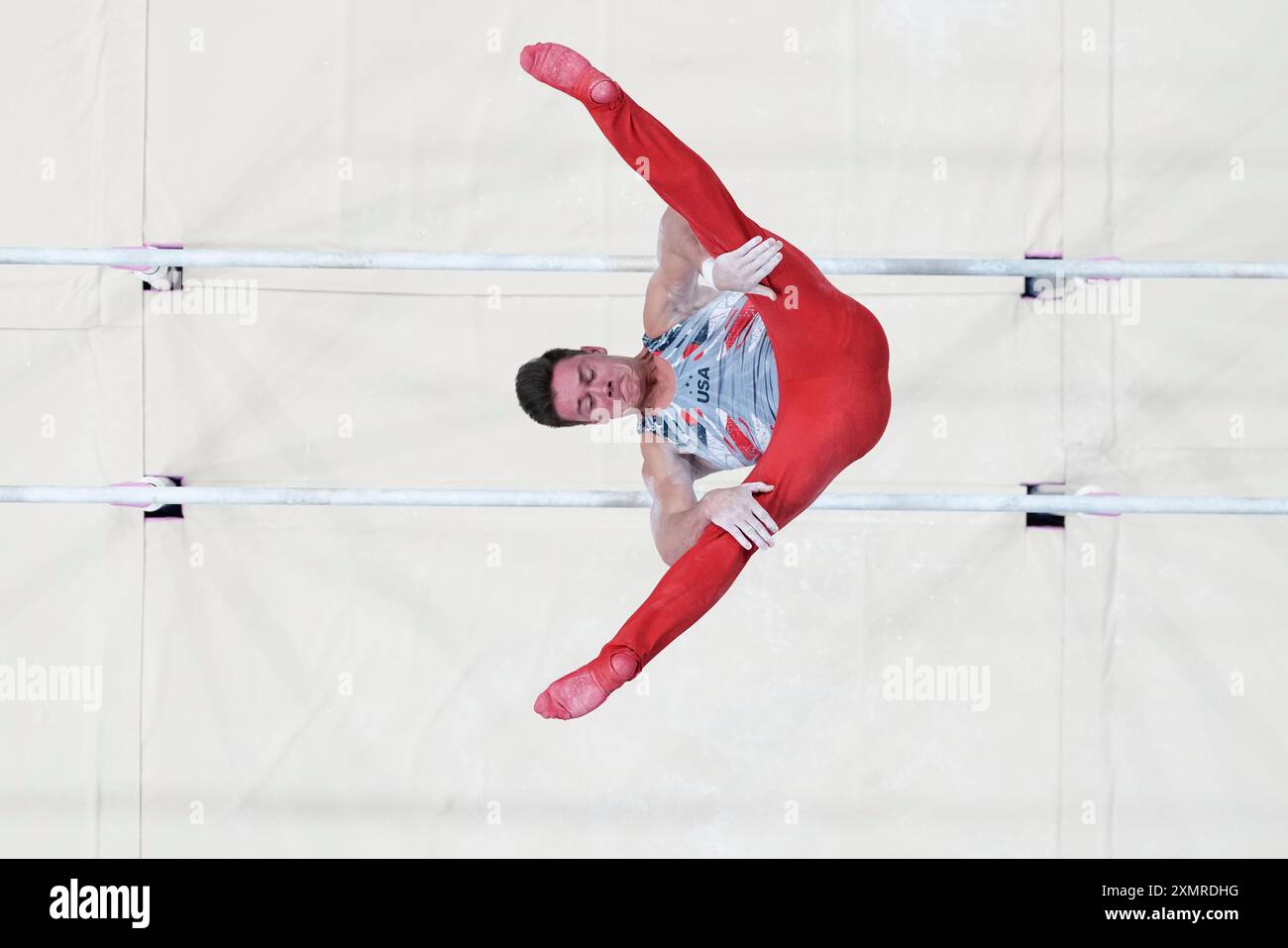 Brody Malone of the United States performs on the parallel bars during ...