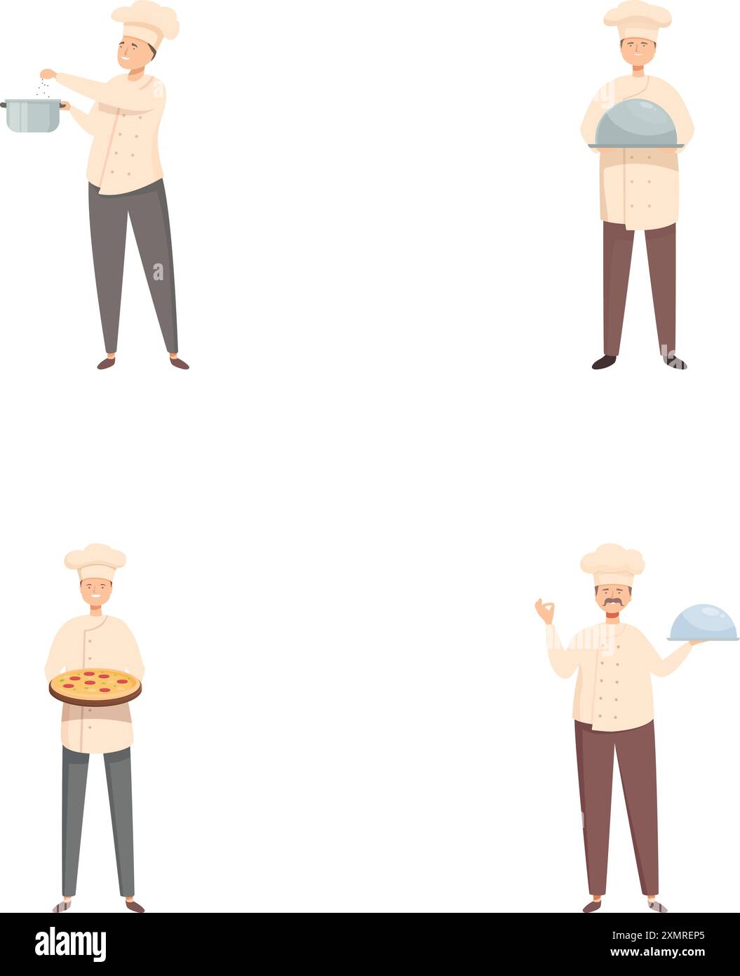 Collection of four cartoon chefs in various poses with cooking utensils ...
