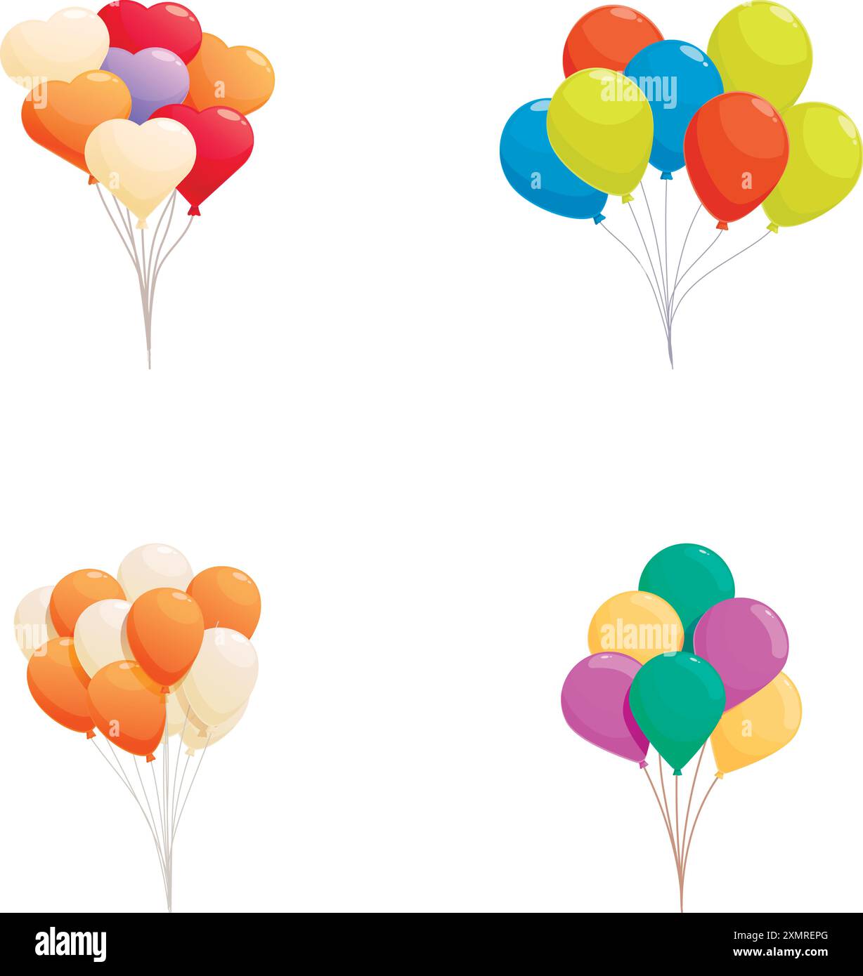 Collection of four colorful balloon bouquets in various color schemes ...