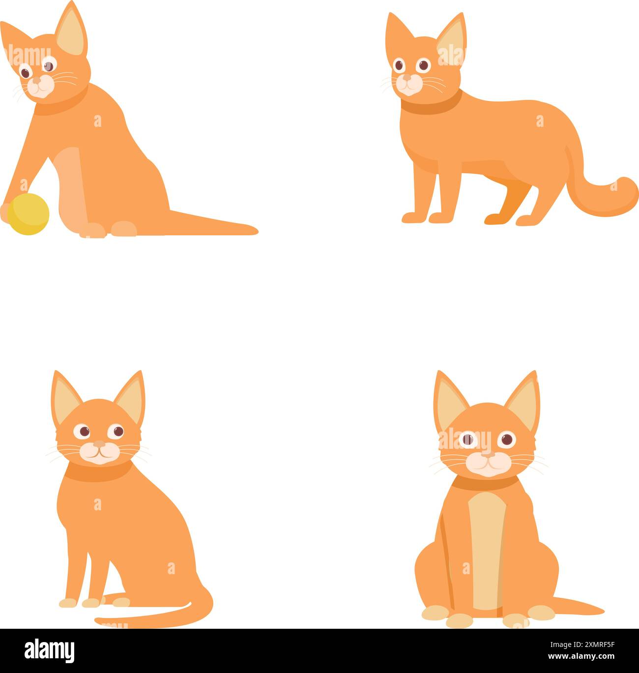 Set of four cute orange cartoon cats depicted in playful and sitting ...
