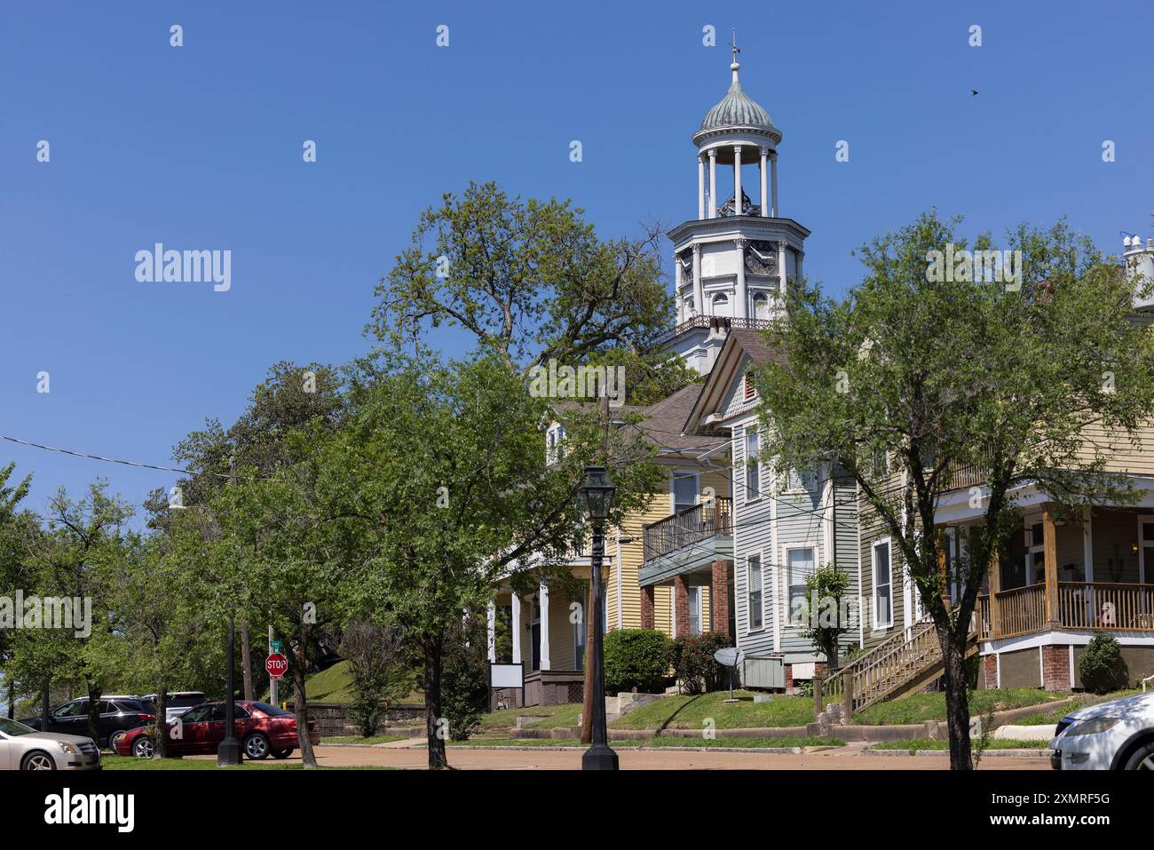 Vicksburg, Mississippi, USA - April 23, 2024: Afternoon sun shines on the historic downtown ...