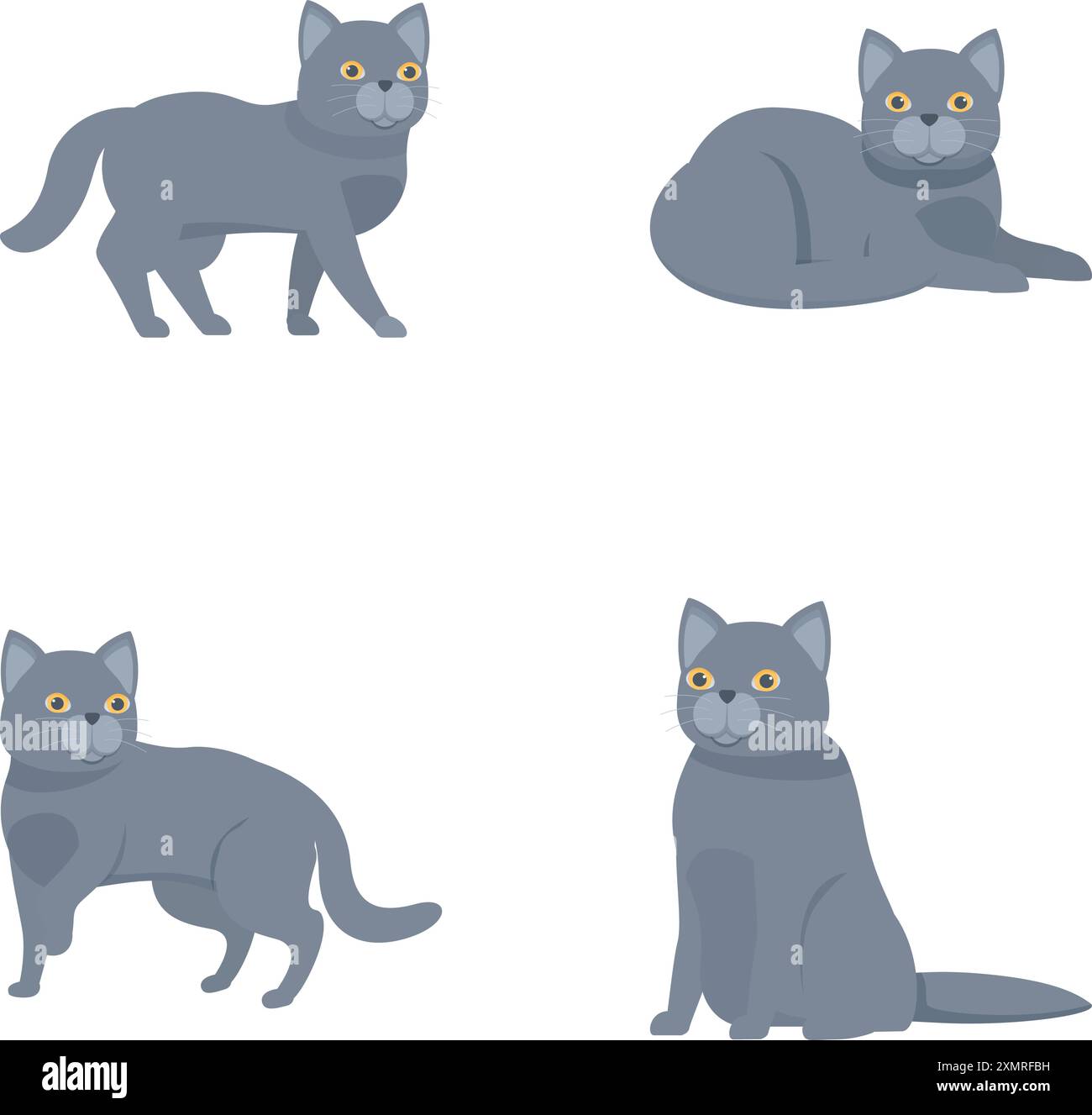Adorable cartoon grey cats collection with cute poses and playful ...
