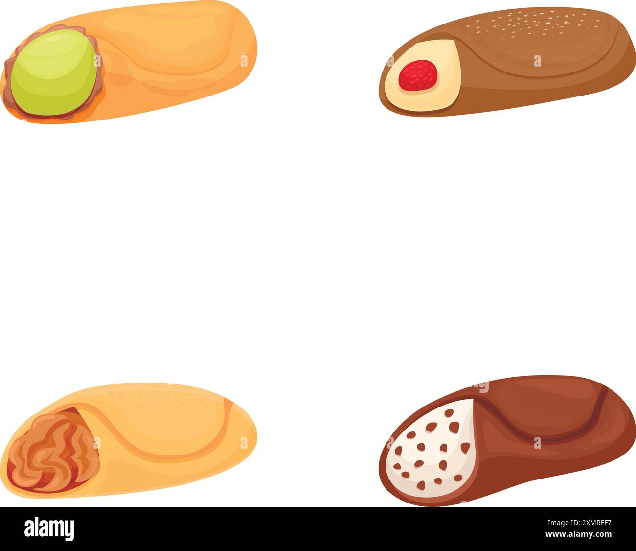 Colorful vector illustrations of four different bakery pastries ...