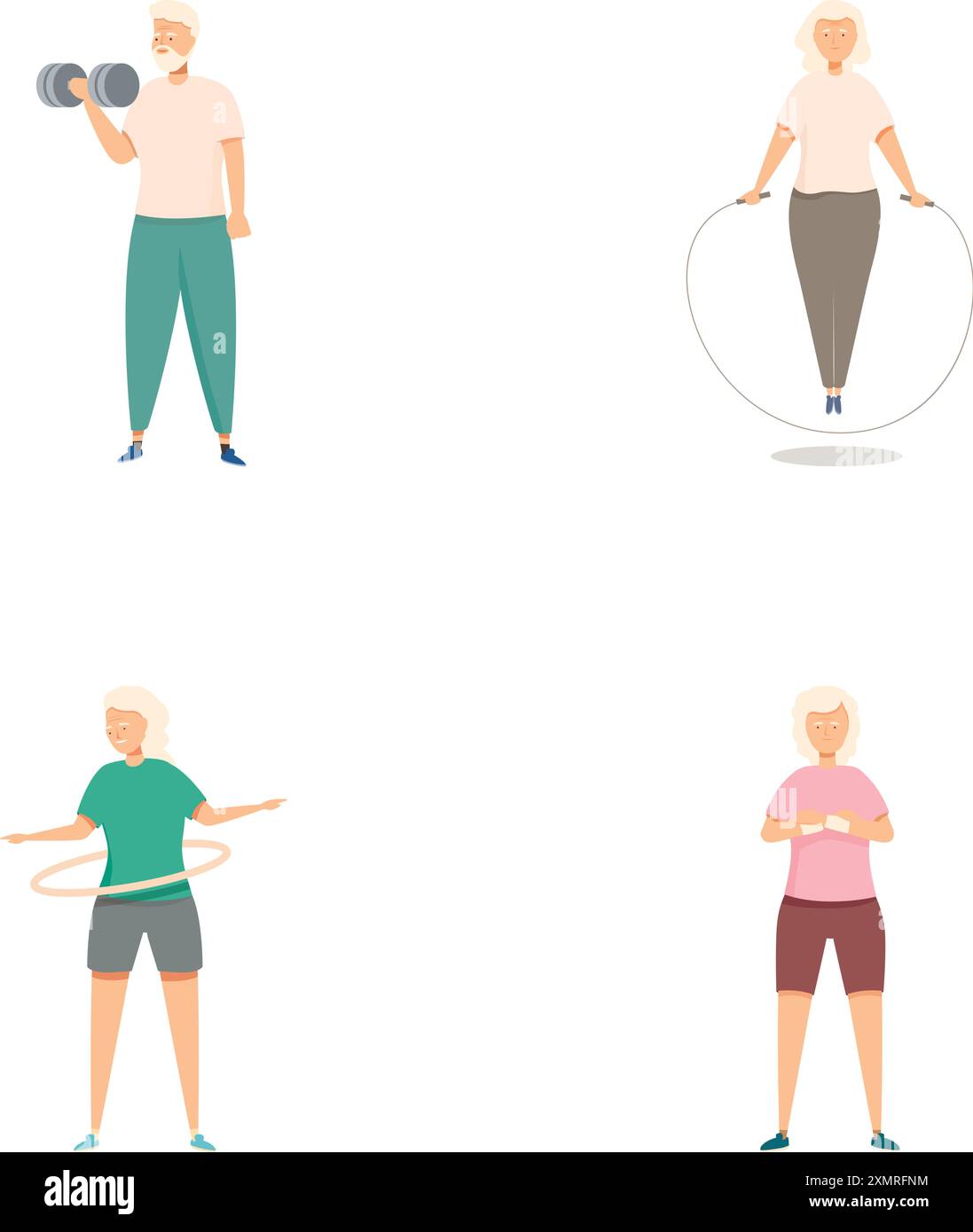 Set of four illustrations showing an elderly person performing ...