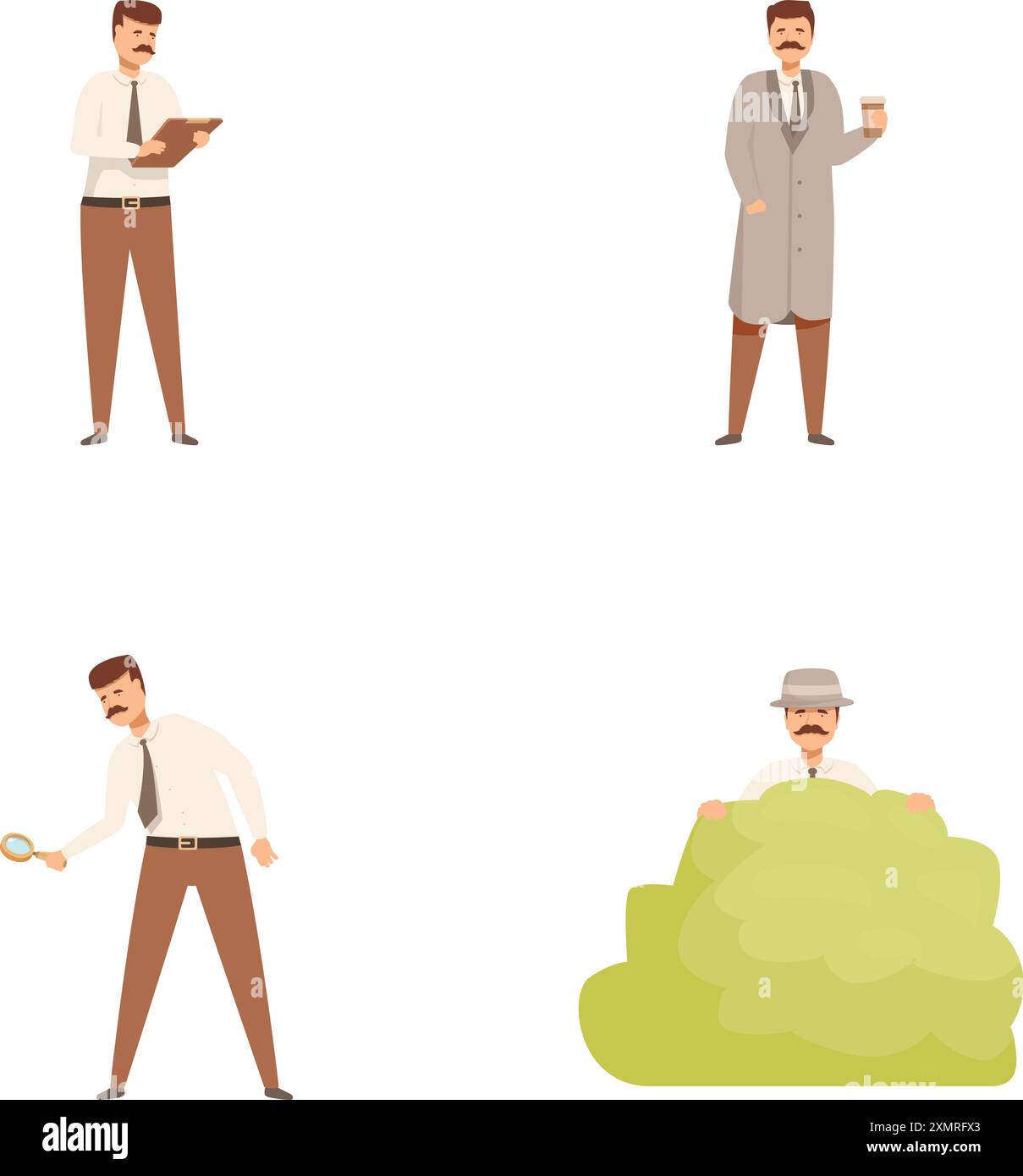 Vector illustrations of a cartoon detective in various poses including ...