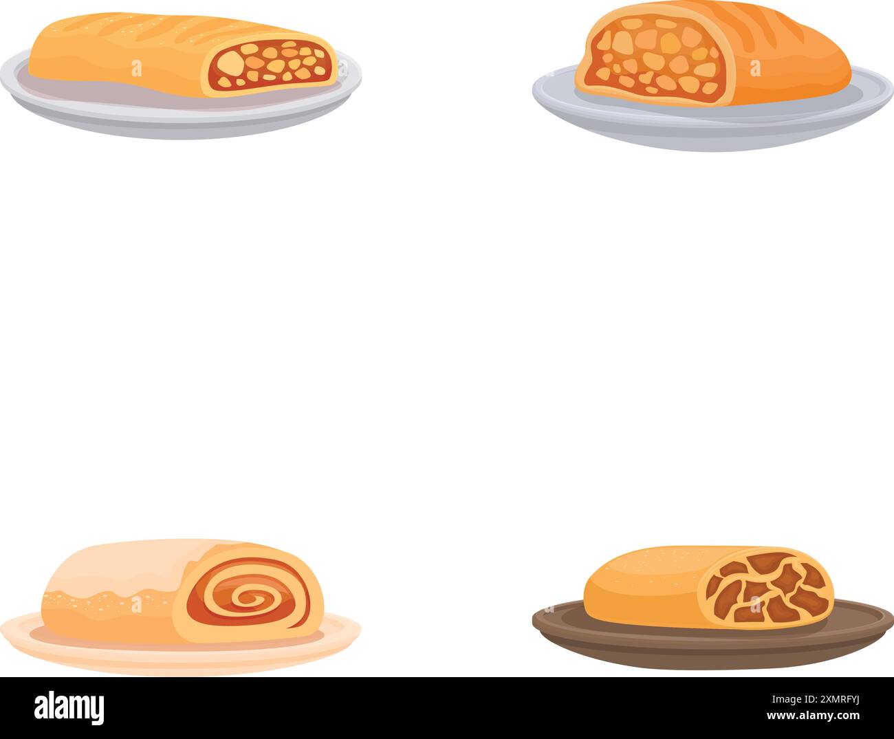 Collection of four vector illustrations of different bread types on ...