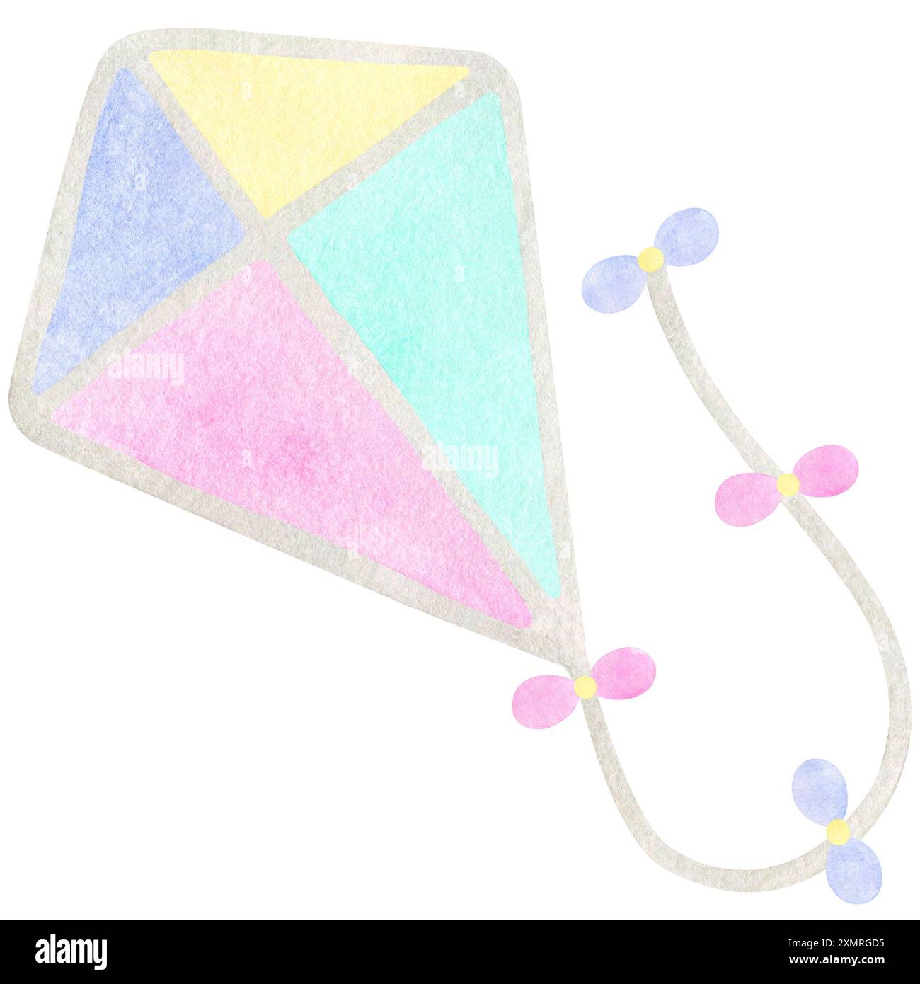 watercolor hand drawn kite with bow illustration isolated on white ...