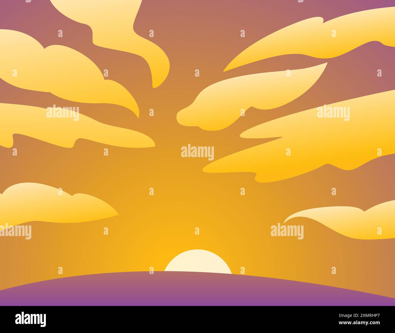 Stylized sunset with sun shining through the golden clouds over the ...