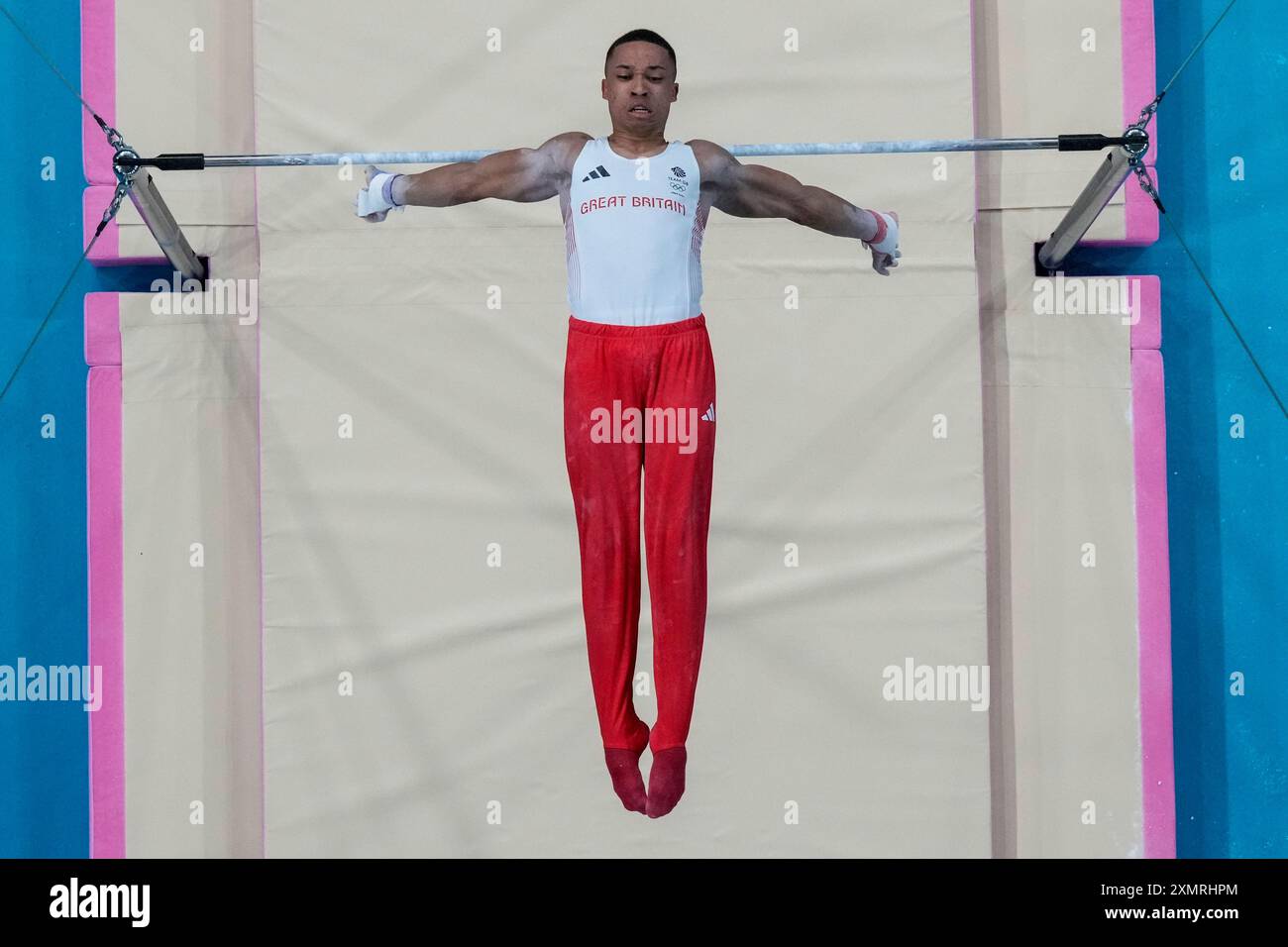 Joe Fraser of Great Britain performs on the horizontal bar during the ...