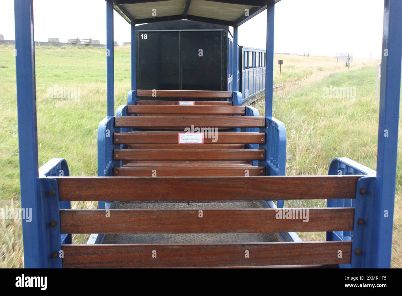 Seating in a carriage on the Fairbourne Miniature Railway, Wales, UK ...