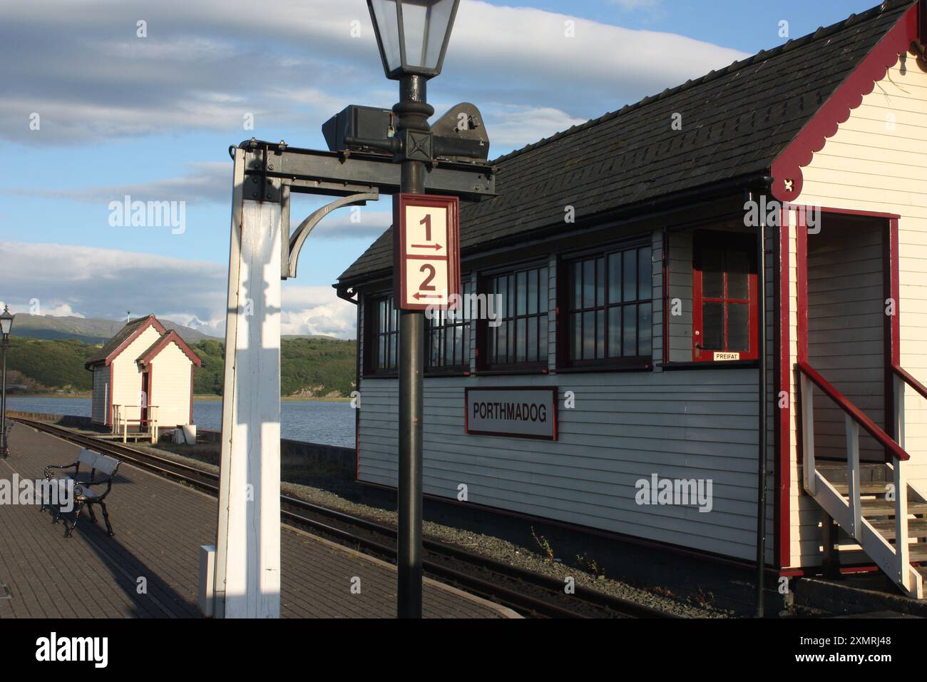 The signal box at the Ffestiniog Railway Harbour station, Porthmadog ...