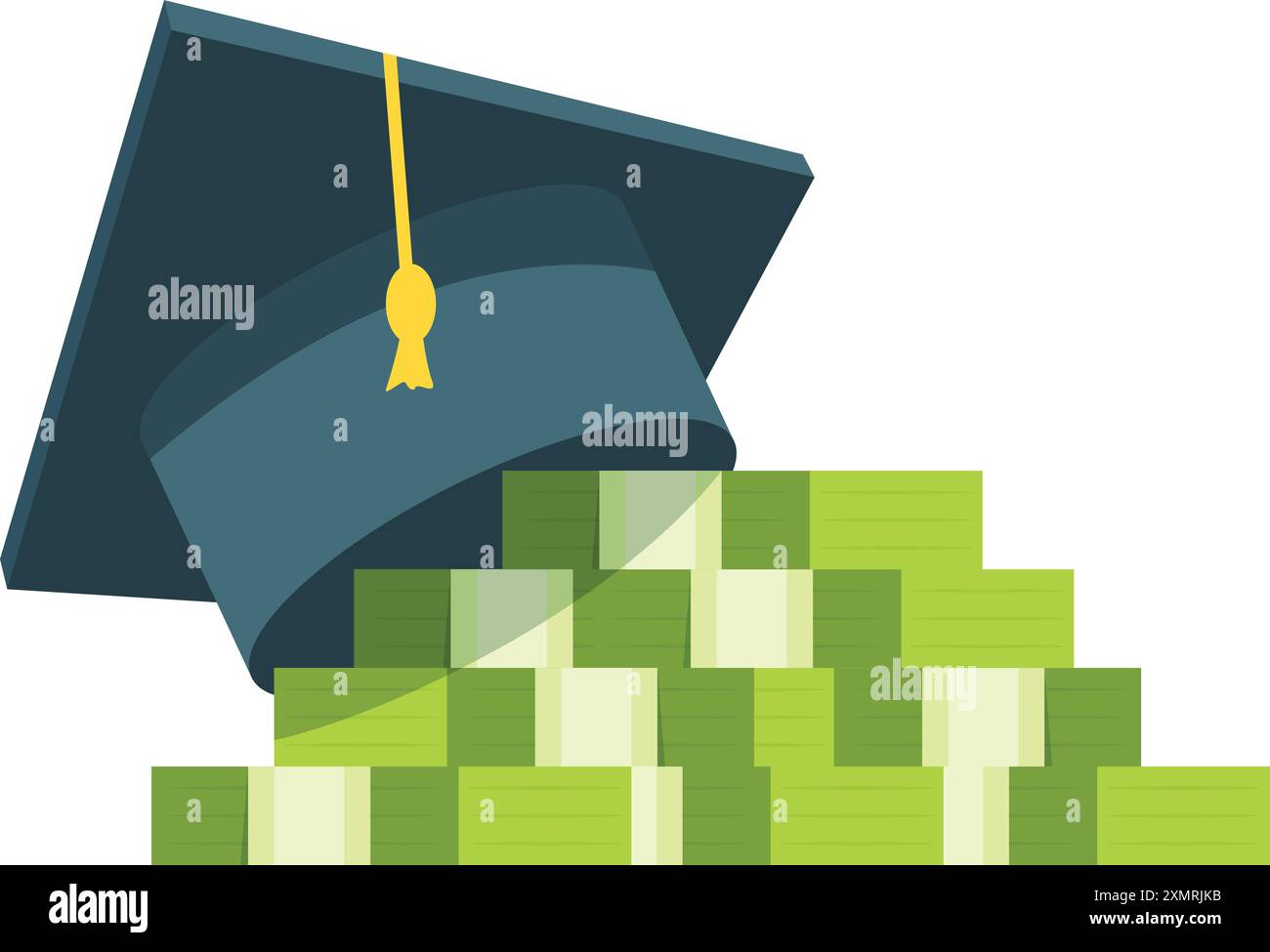 Graduation cap overflowing with cash representing the financial ...