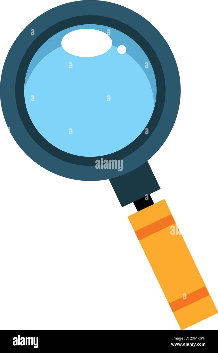 Cartoon magnifying glass with an orange handle, searching for clues and ...