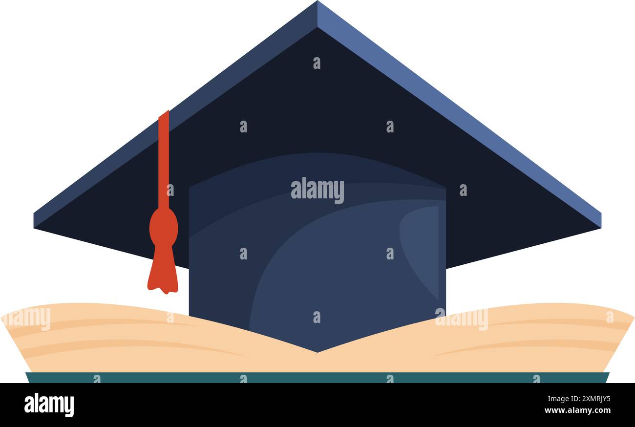 Graduation cap resting on open book representing the culmination of ...