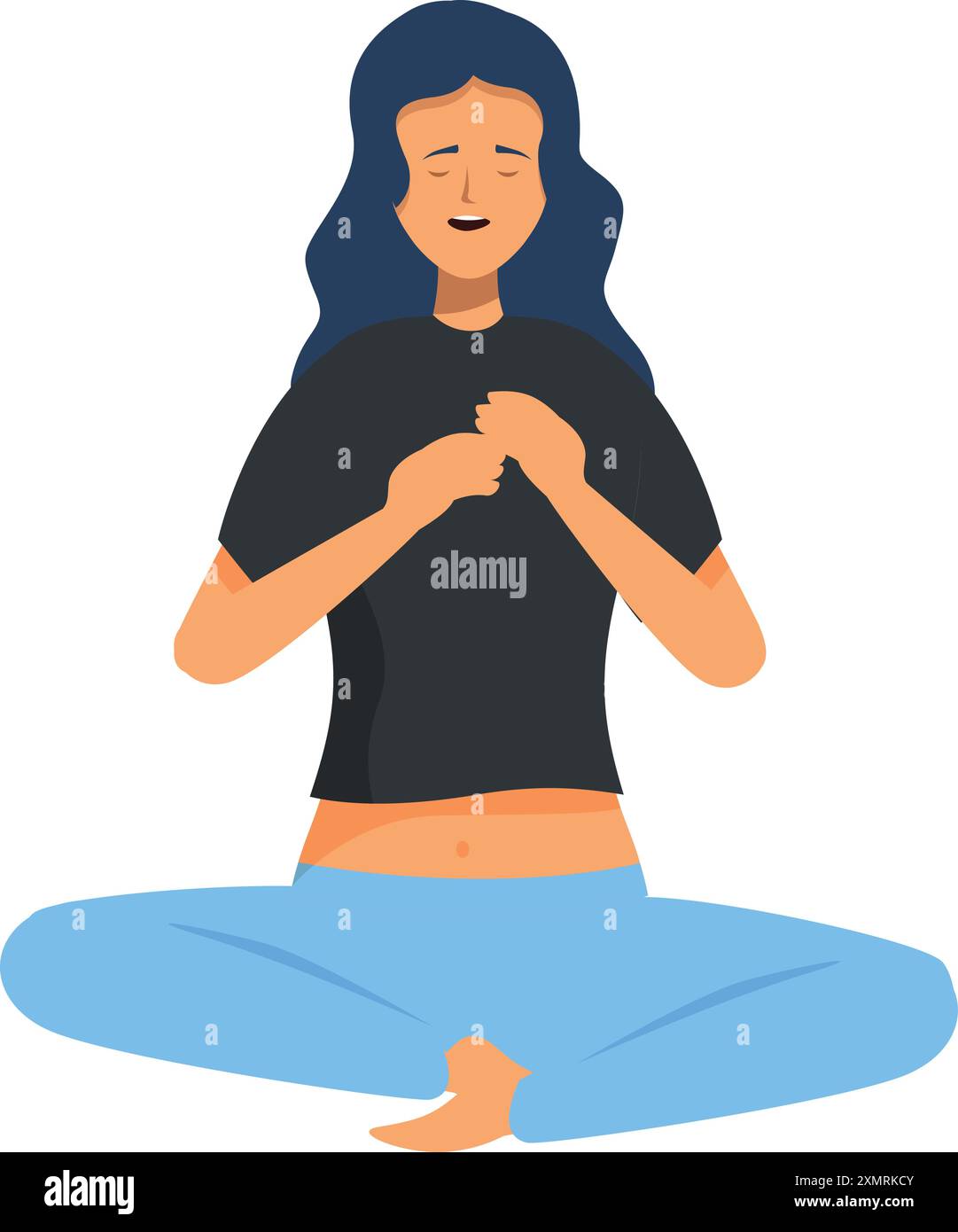 Young woman is practicing deep breathing exercises hi-res stock ...