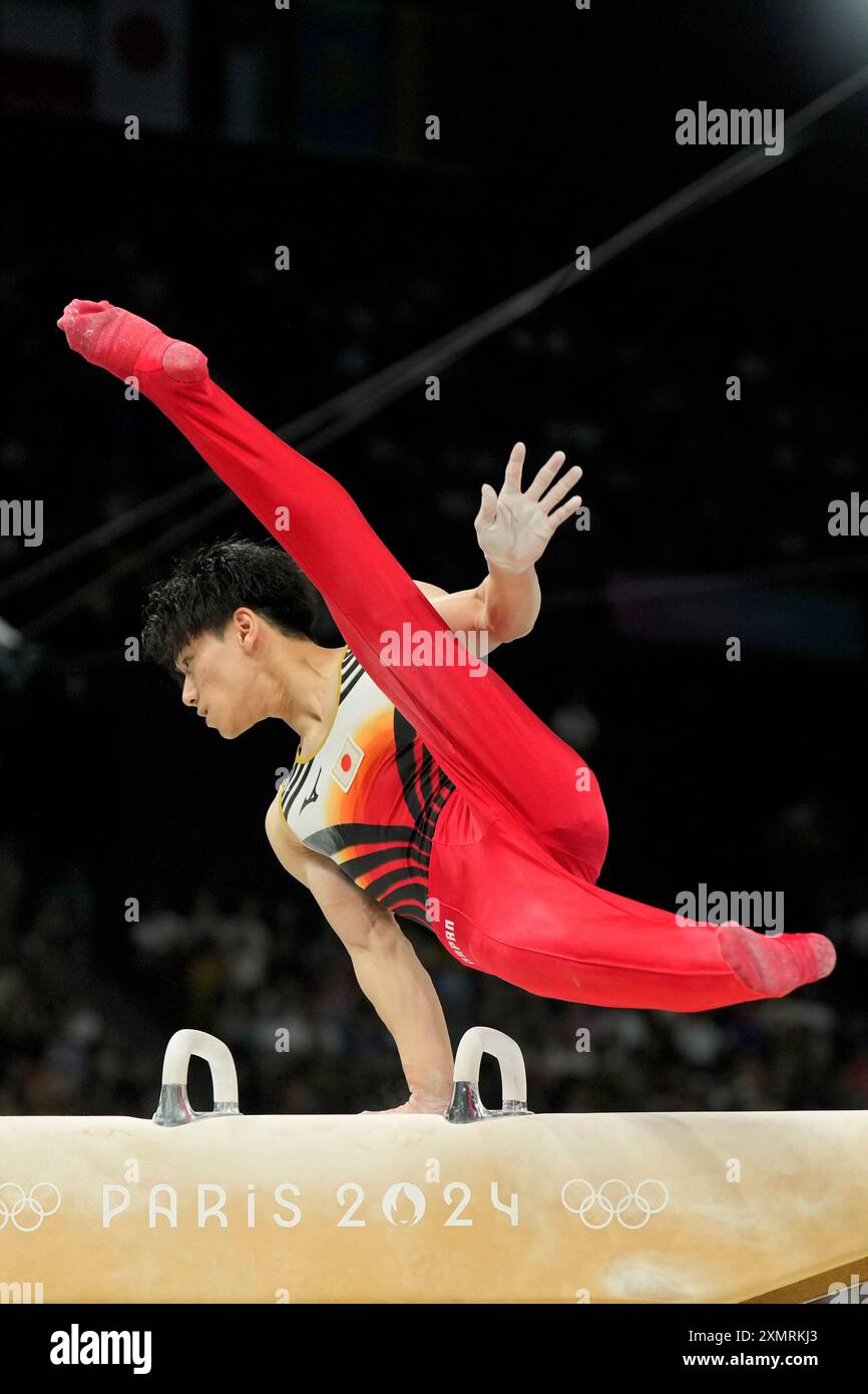 Daiki Hashimoto, of Japan, performs on the pommel horse during the men ...
