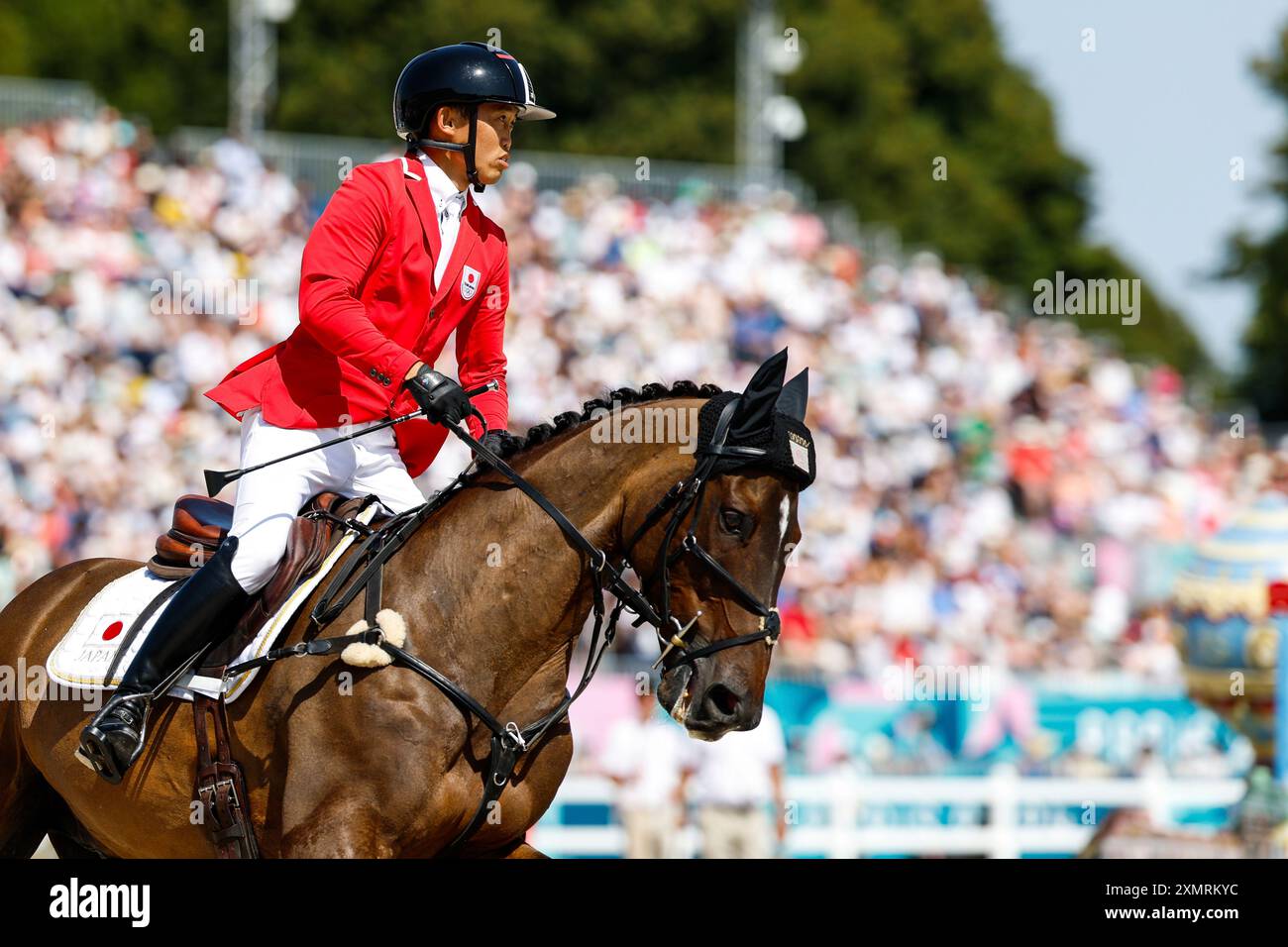 Kazuma Tomoto of Japan and horse Vinci de la Vigne compete during the ...