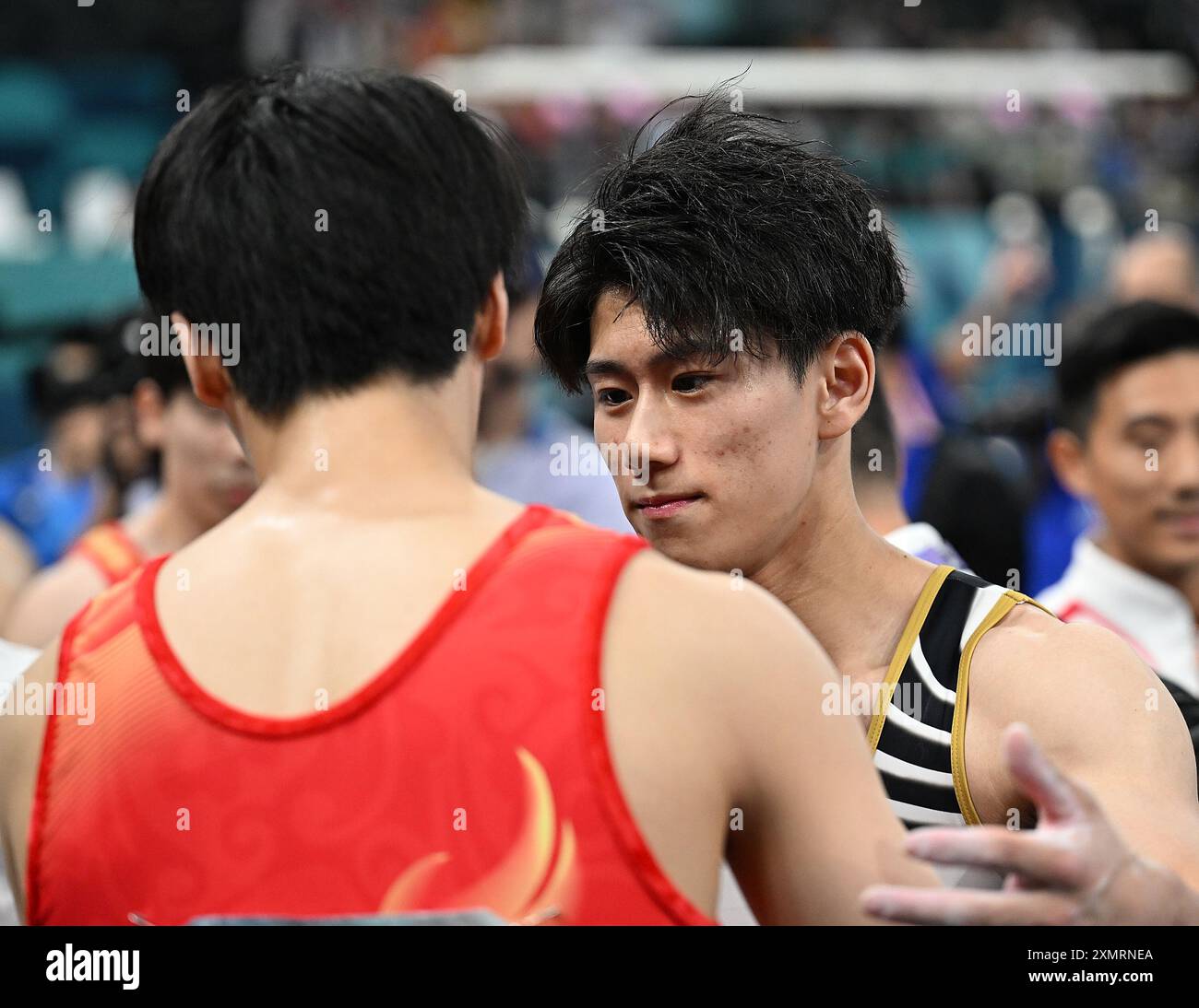 Paris, France. 29th July, 2024. Hashimoto Daiki (R) of team Japan hugs ...