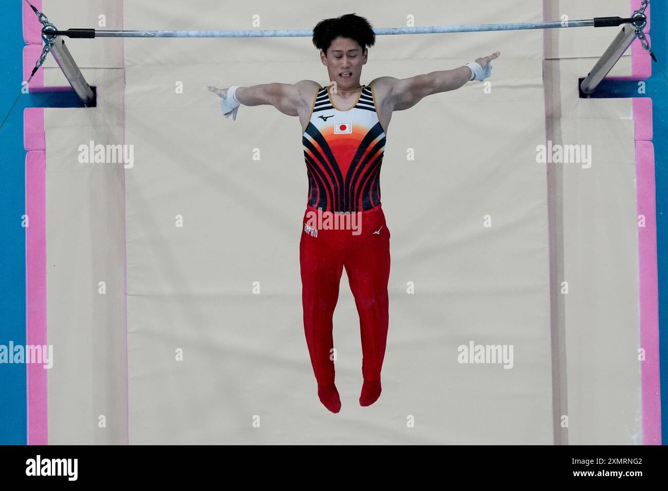 Daiki Hashimoto of Japan performs on the horizontal bar during the men ...