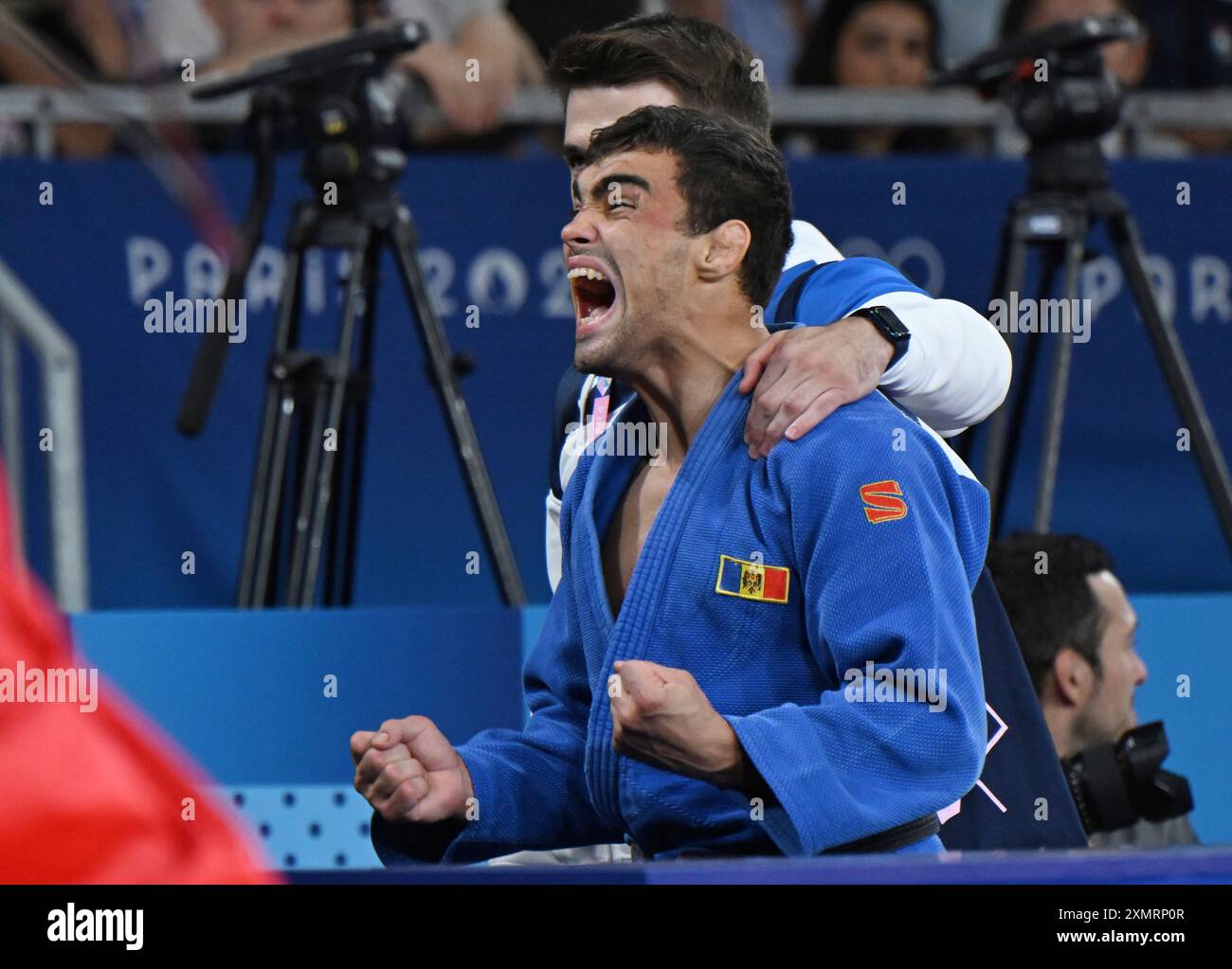 Moldova's OSMANOV Adil reacts after winning the Judo Men -73 kg Contest ...
