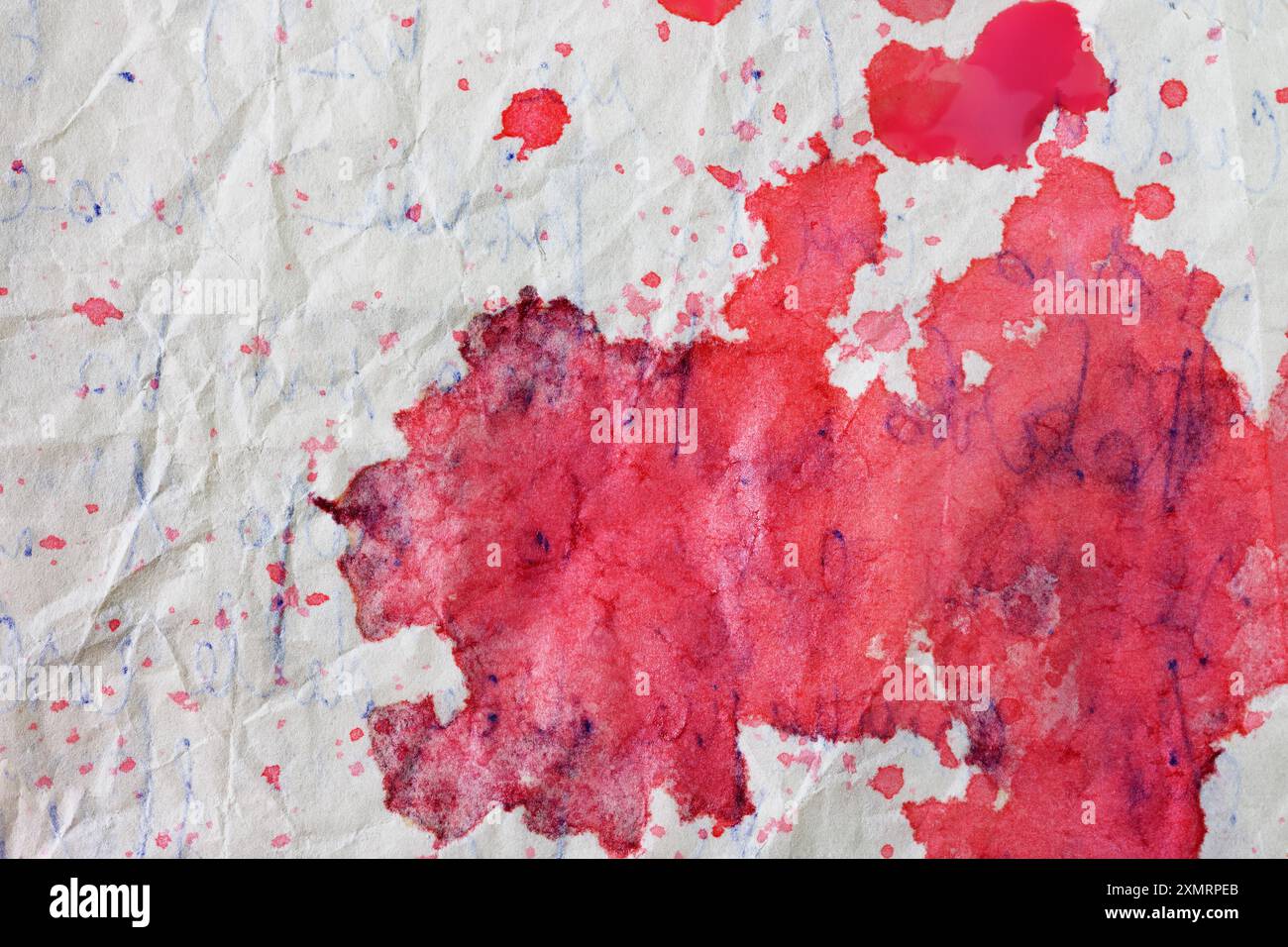 Sheet of paper with blood drops , mystery and damage, red paint or ...