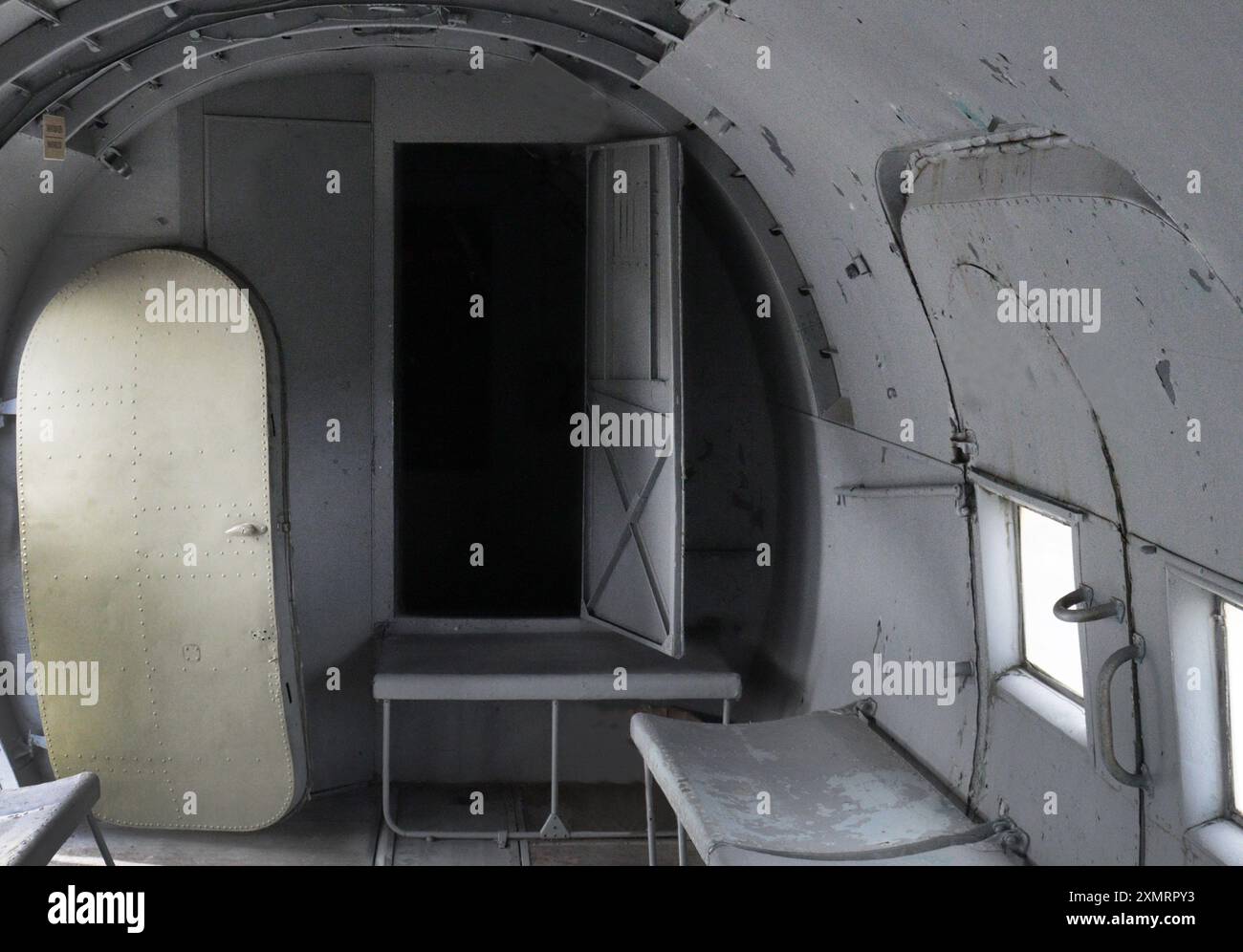 The interior of an old 1940s Douglas military transport plane...The ...