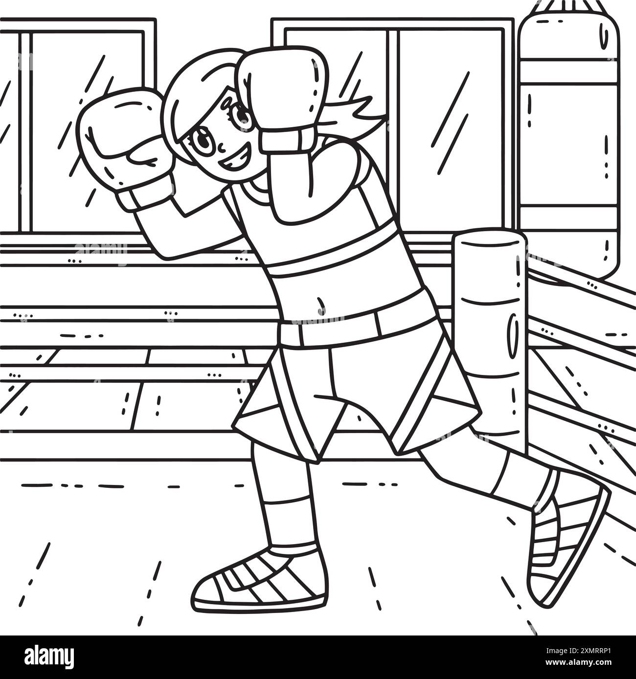 Boxing Female Boxer Blocking Coloring Page Stock Vector Image & Art - Alamy
