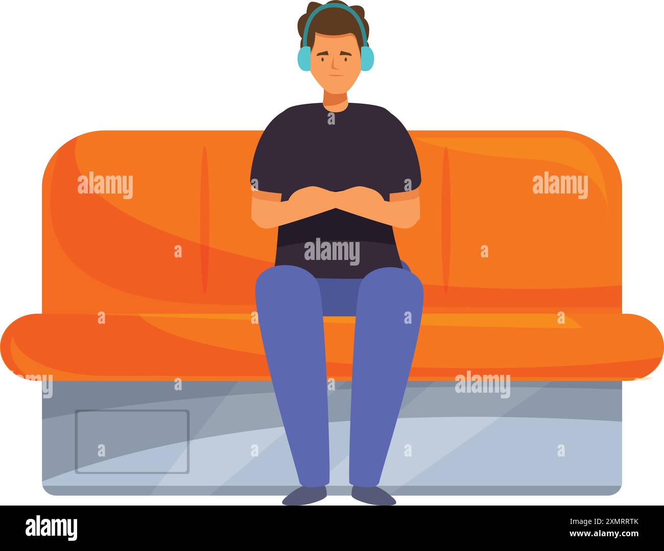 Young man listening to music with headphones while sitting on public transport Stock Vector ...