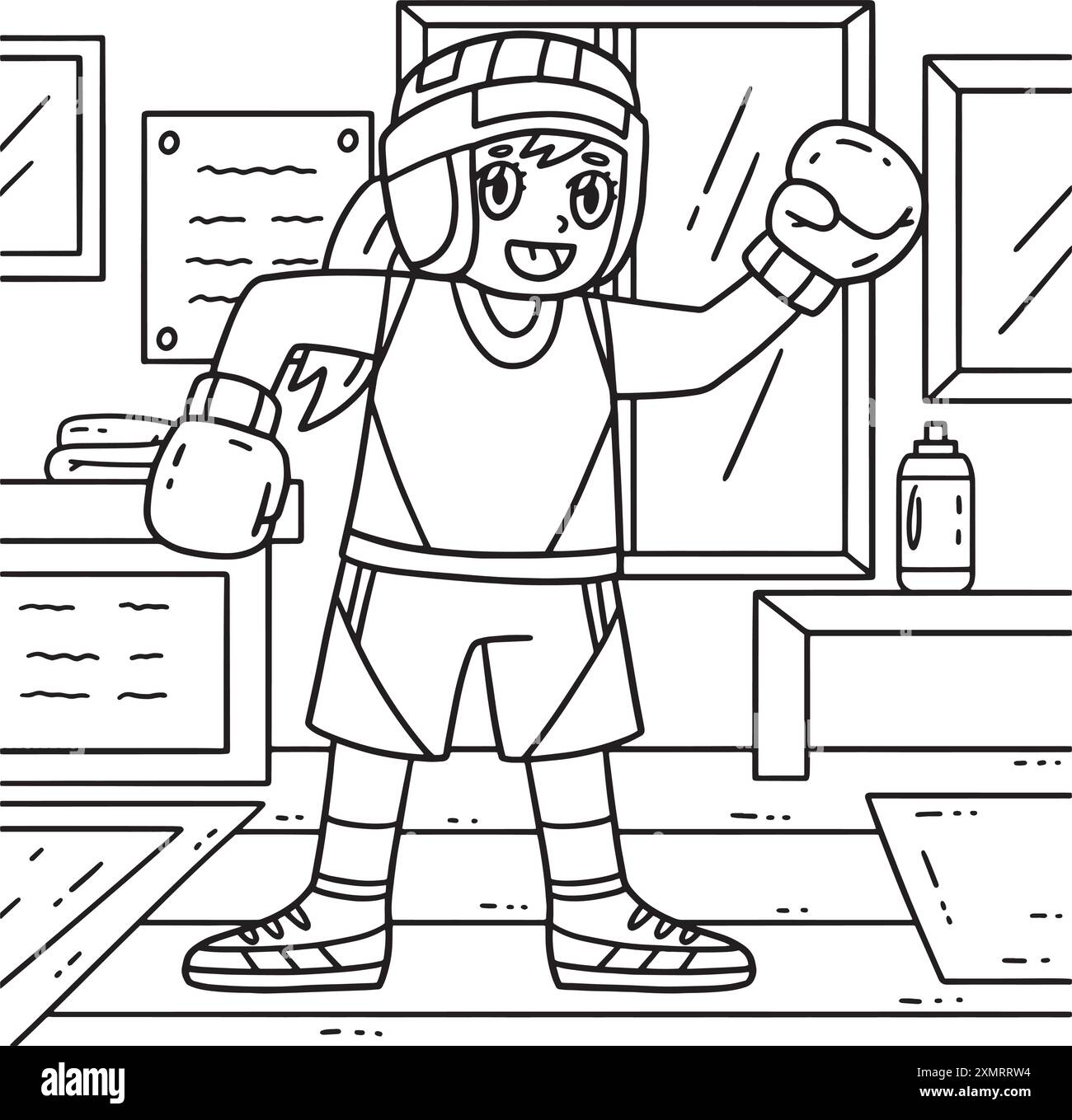 Boxing Female Boxer with Protective Gear Coloring Stock Vector Image ...