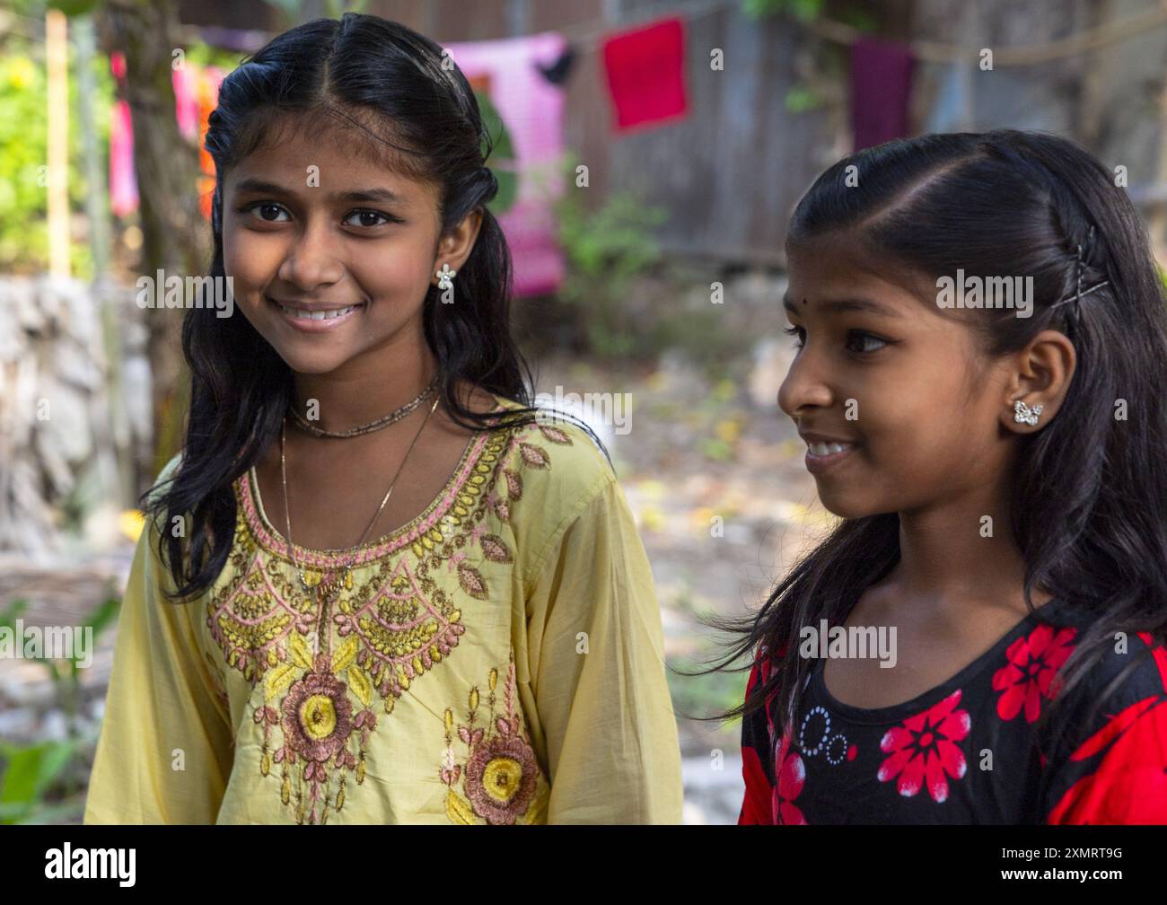 Portrait of smiling bangladeshi girls, Dhaka Division, Tongibari ...