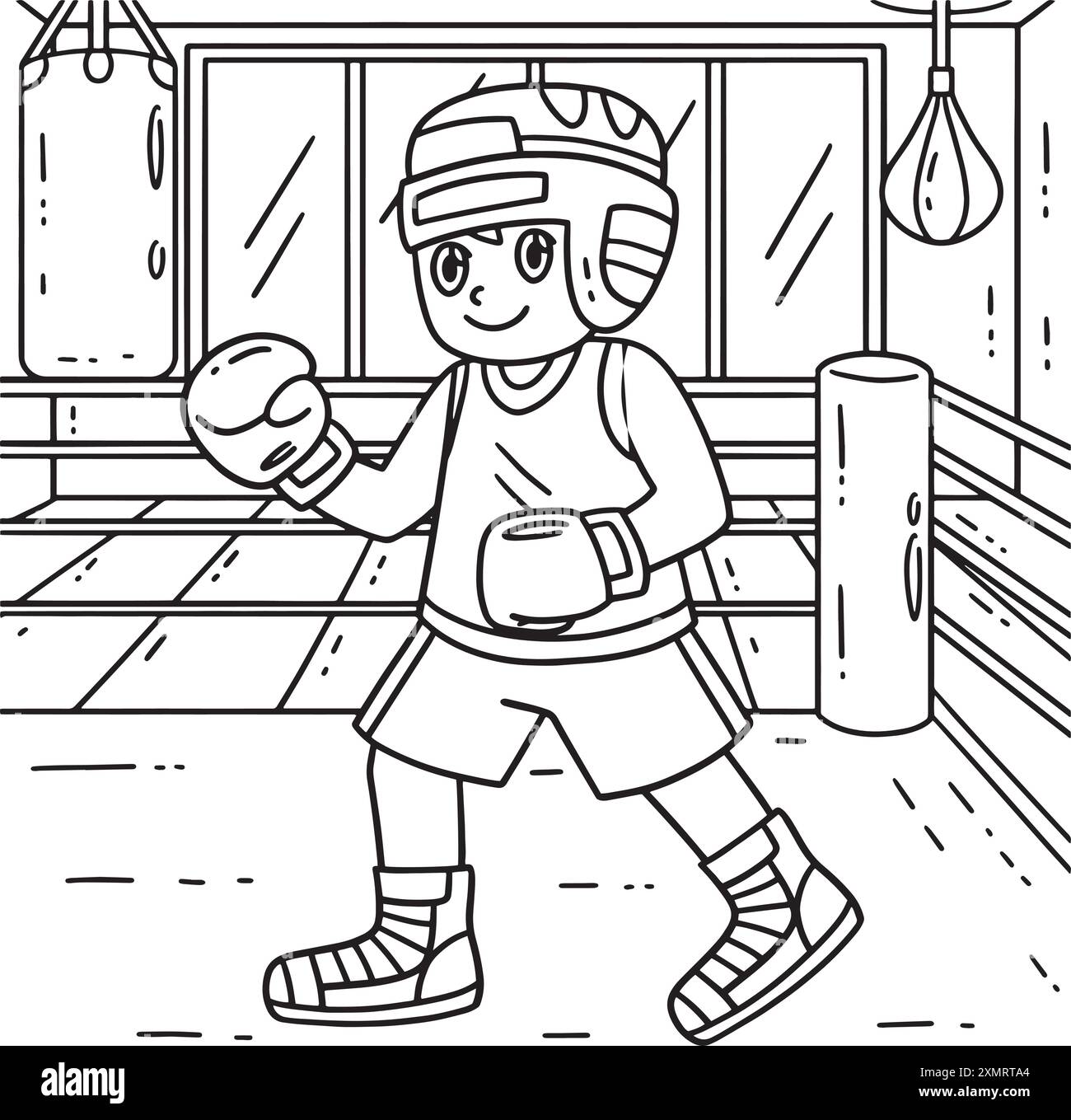 Boxing Boxer with Protective Gear Coloring Page Stock Vector Image ...