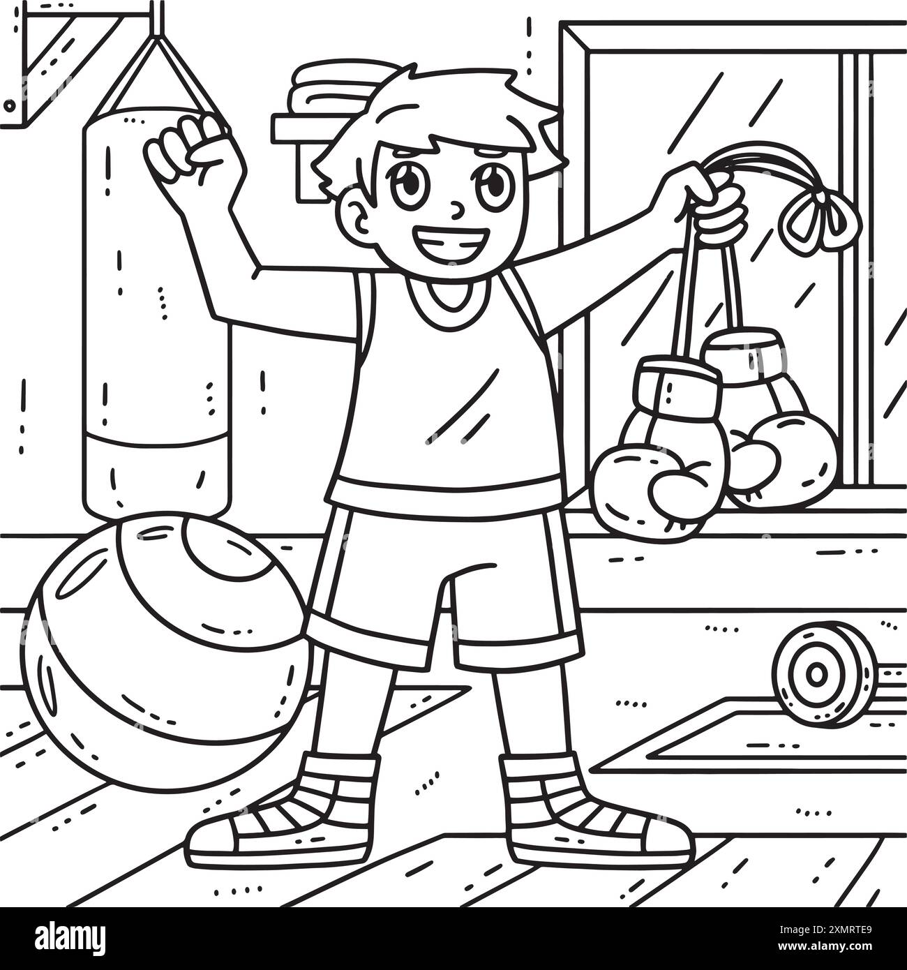 Boxer with Boxing Gloves Coloring Page for Kids Stock Vector Image ...