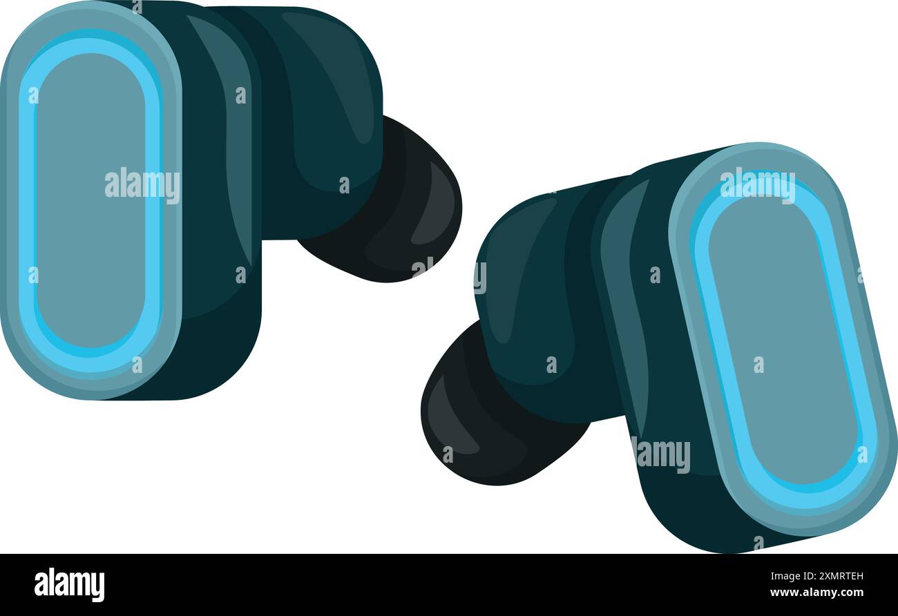 Pair of wireless earbuds with blue accents is shown, representing ...