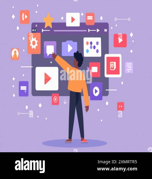 Man Interacting with Multimedia Icons Stock Vector Image & Art - Alamy