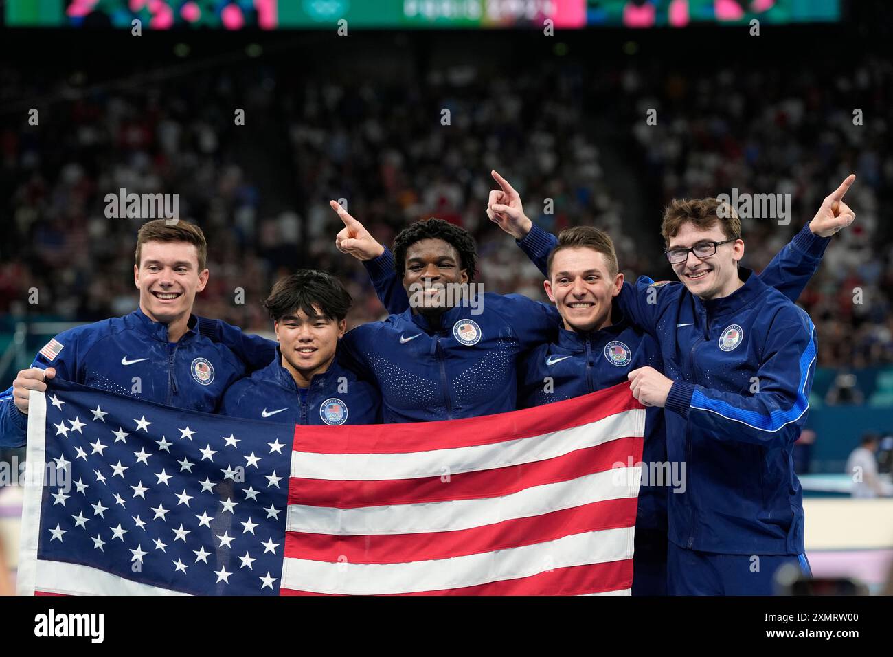 Team USA from left to right Brody Malone, Asher Hong, Fred Richard ...
