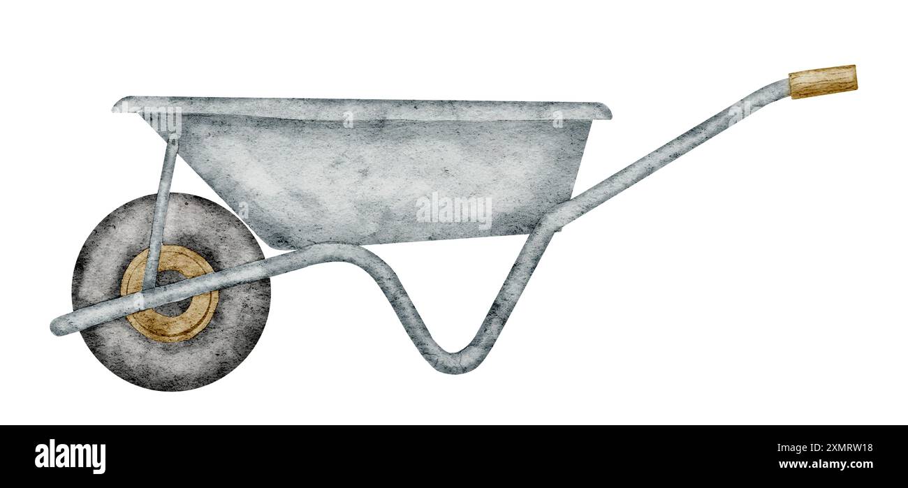 Watercolor Illustration of a Vintage Wheelbarrow. Gardening Tool for ...
