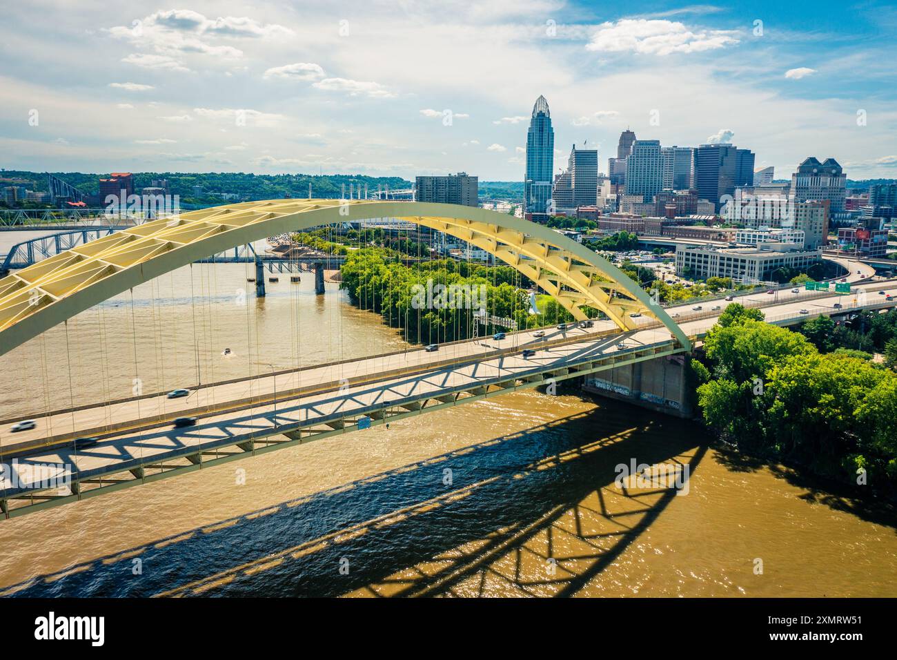 Aerial view of Daniel Carter Beard Bridge (a.k.a. Big Mac Bridge) and ...