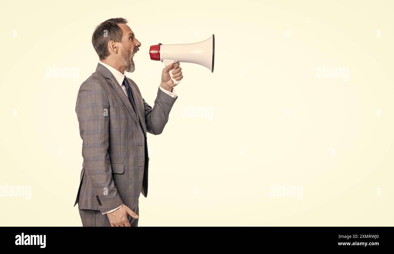 angry business man yell in megaphone. business man yell in megaphone ...