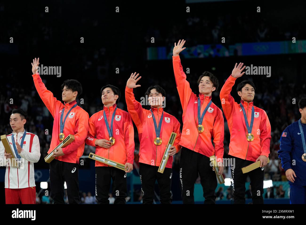 Gold medalists, Team Japan pose with their medals following the men's ...