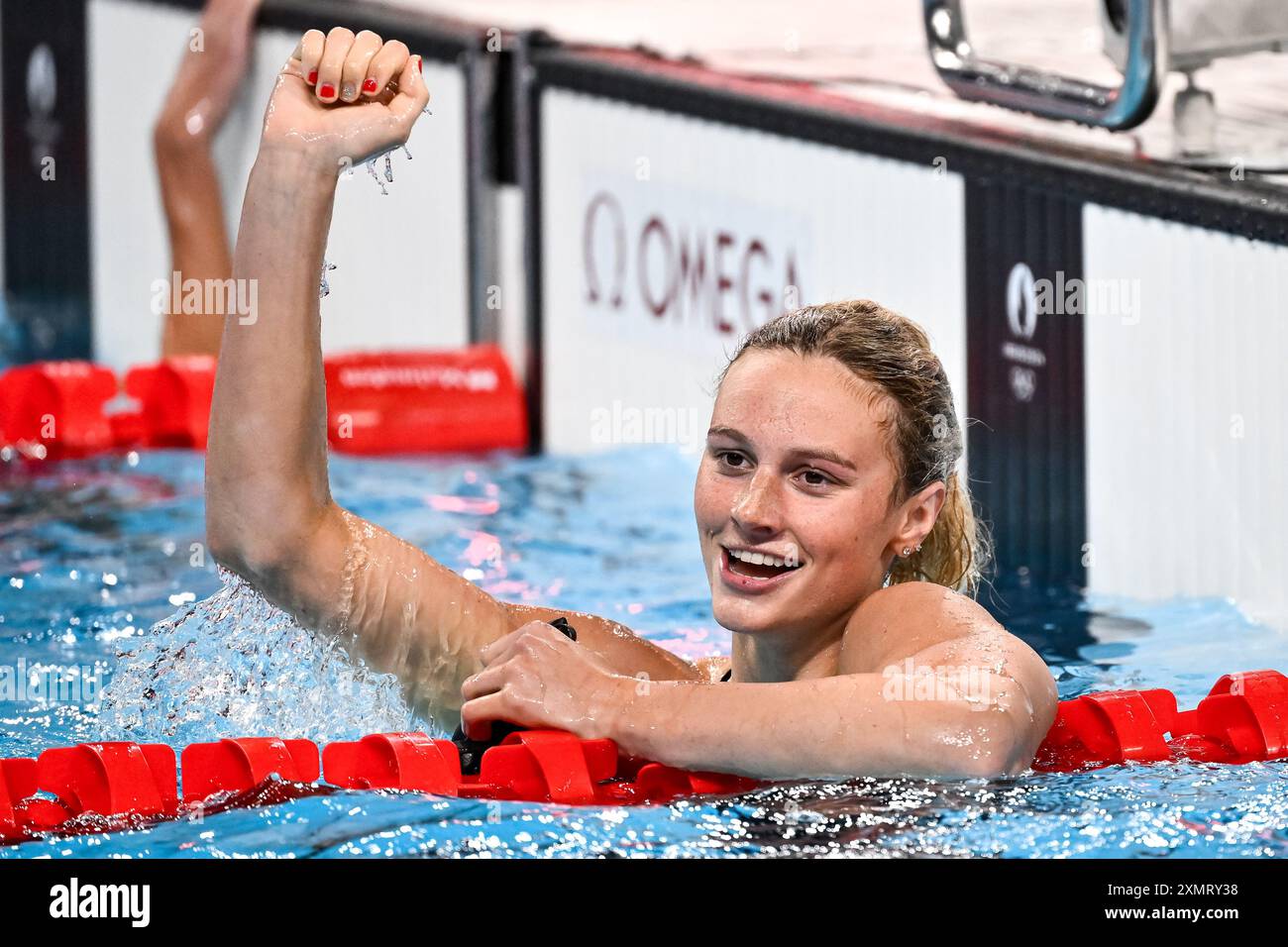 Paris, France. 29th July, 2024. Summer Mcintosh of Canada celebrates ...
