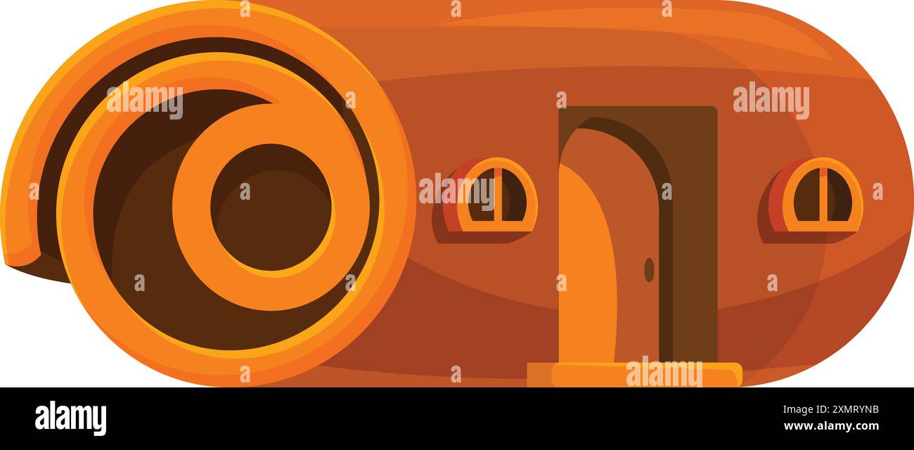 Orange house with round shape and spiral entrance is standing against ...