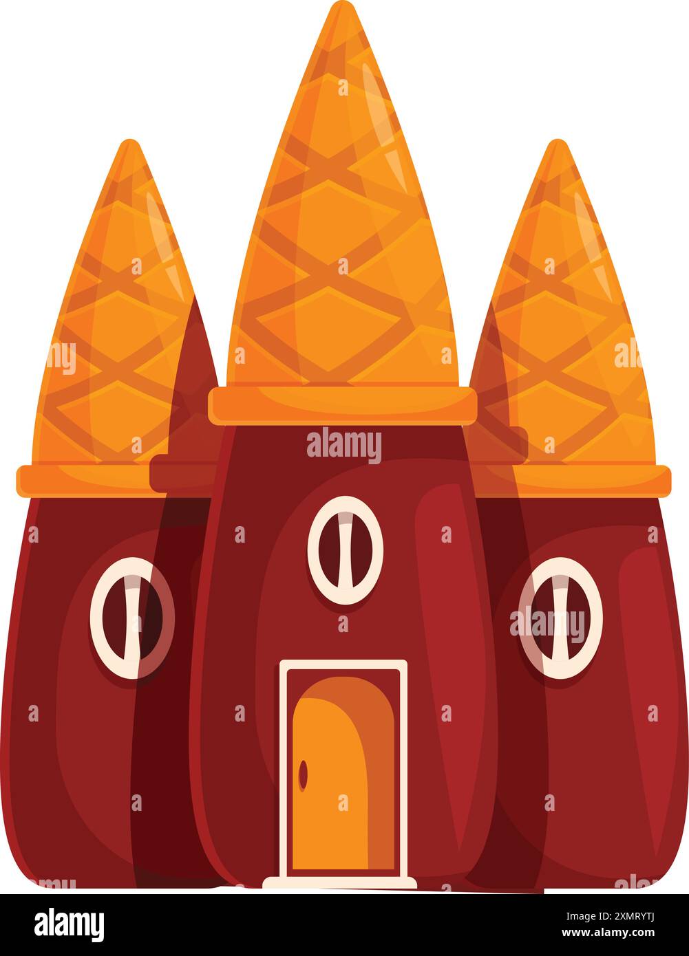 Cartoon medieval fantasy castle building, with orange pointed roofs ...