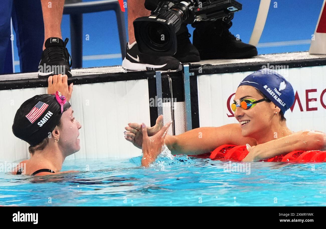 Paris, France. 29th July, 2024. Regan Smith of the U.S. (L) and Kylie ...
